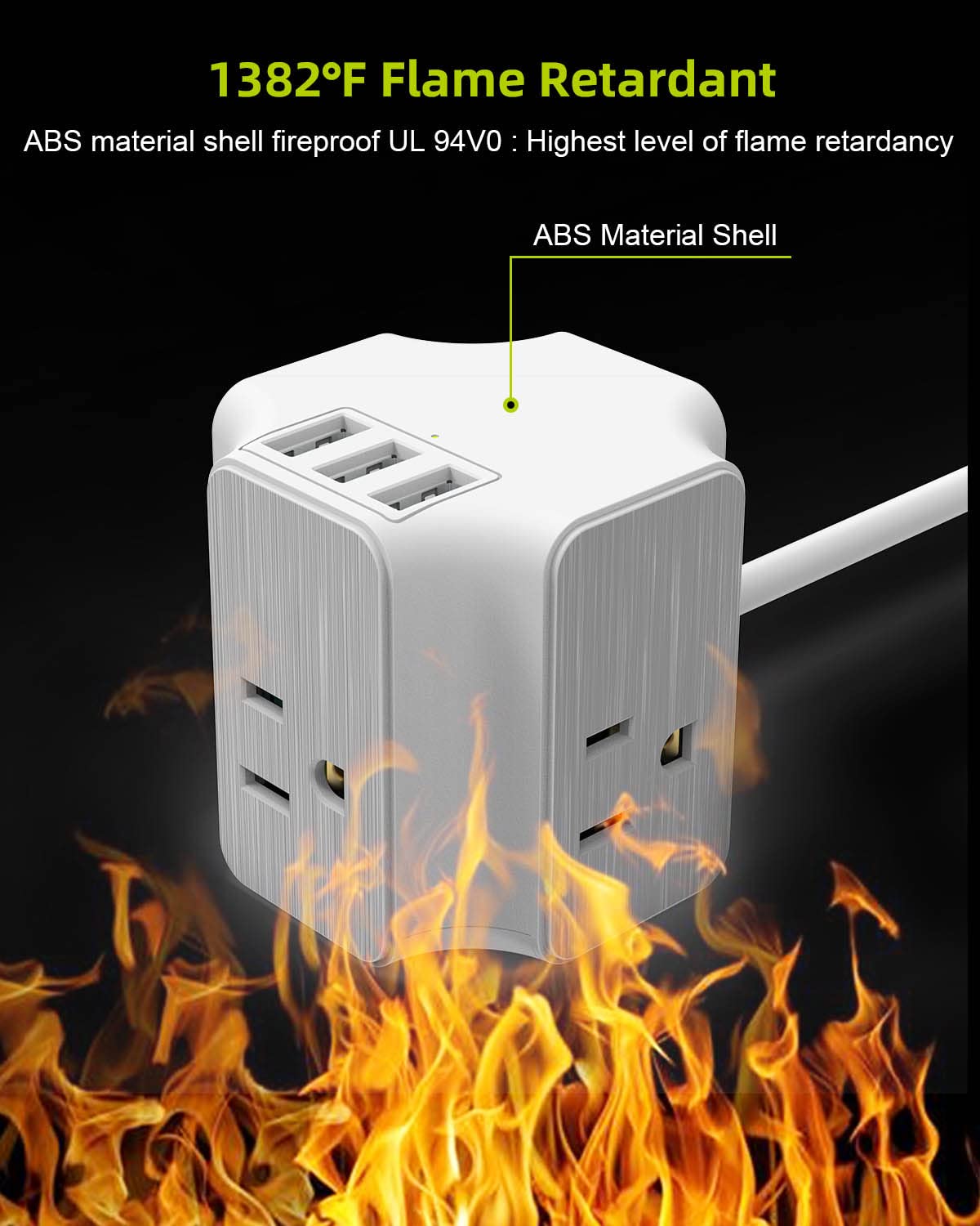 Travel Power Strip with USB Ports,3-Side Outlet Extender with 6 FT Extension Cord,Portable Power Strip for Travel, Office, Home, Hotels, Cruise Ship.White