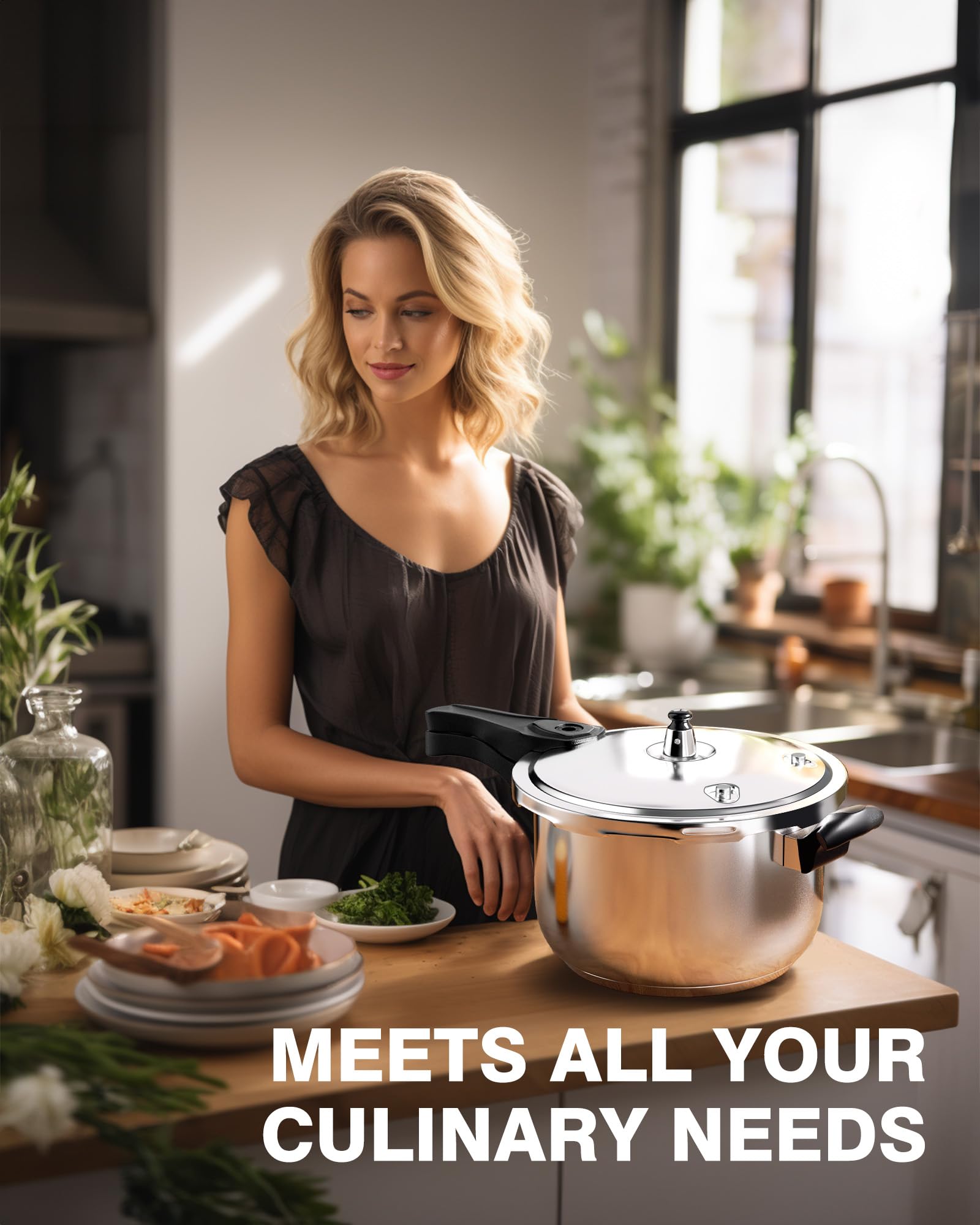 WantJoin Stainless Steel Pressure Cooker(Non-Aluminum),10 Quart Induction Compatible Pressure Cooker with Spring Valve Safeguard Devices,Compatible with Gas & Induction Cooker