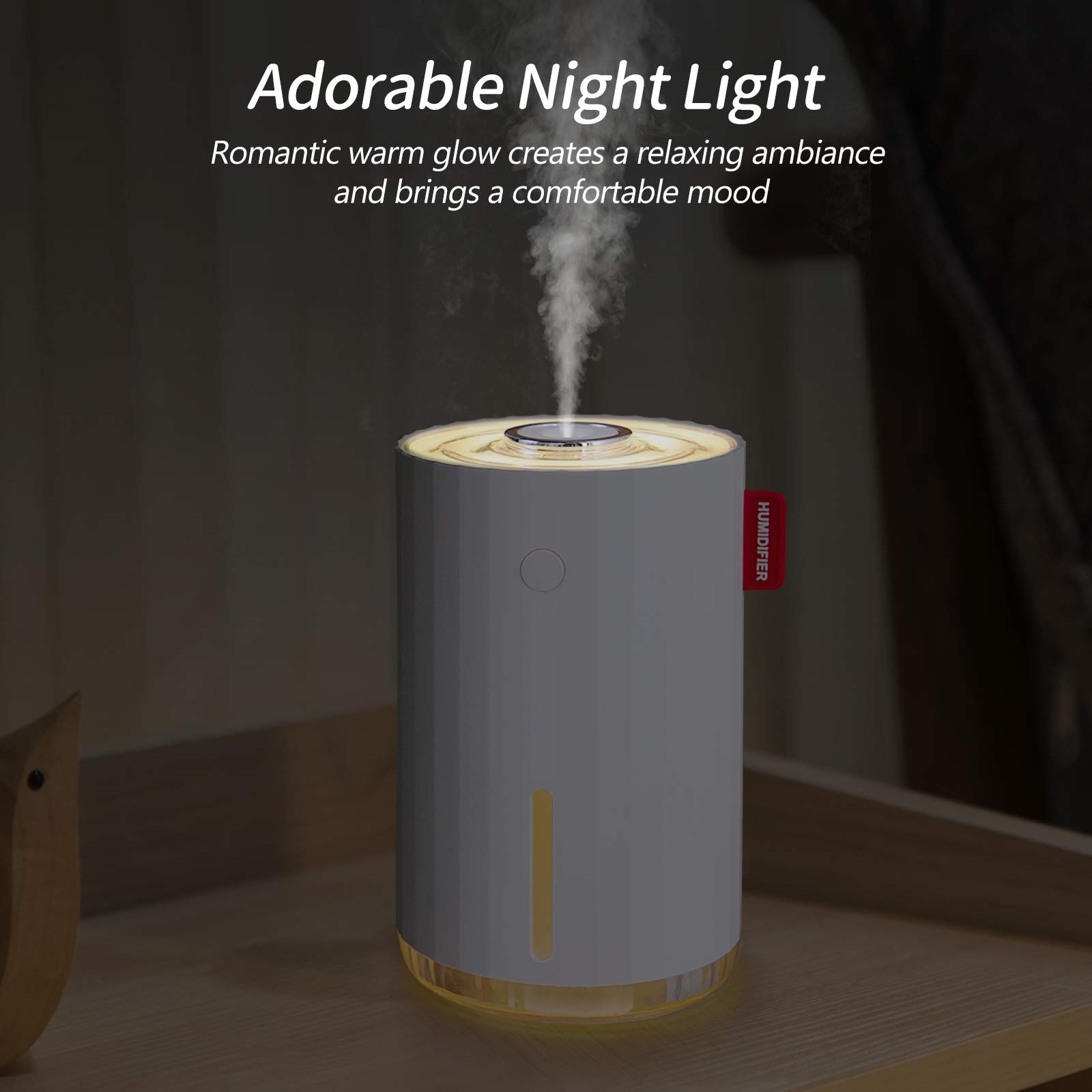 Portable Mini Humidifier, 280ml Small Cool Mist Humidifie with Night Light, USB Personal Desktop Humidifier for Bedroom Baby Travel Office Plants, Whisper Quiet, 2 Spray Modes, Auto Shut-Off, White