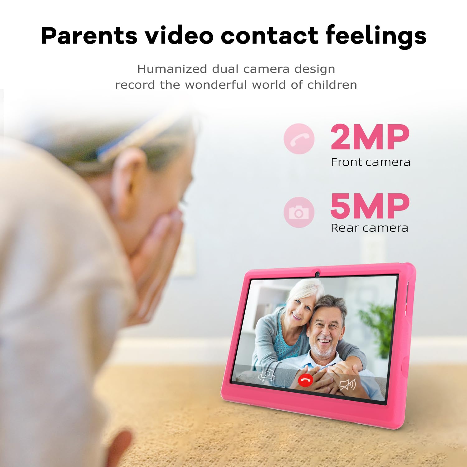 Okaysea Tablet for Kids Android 12 Kids Tablet with 2GB RAM, 32 GB ROM, Dual Camera, Bluetooth, 5000mAh Battery (Pink)