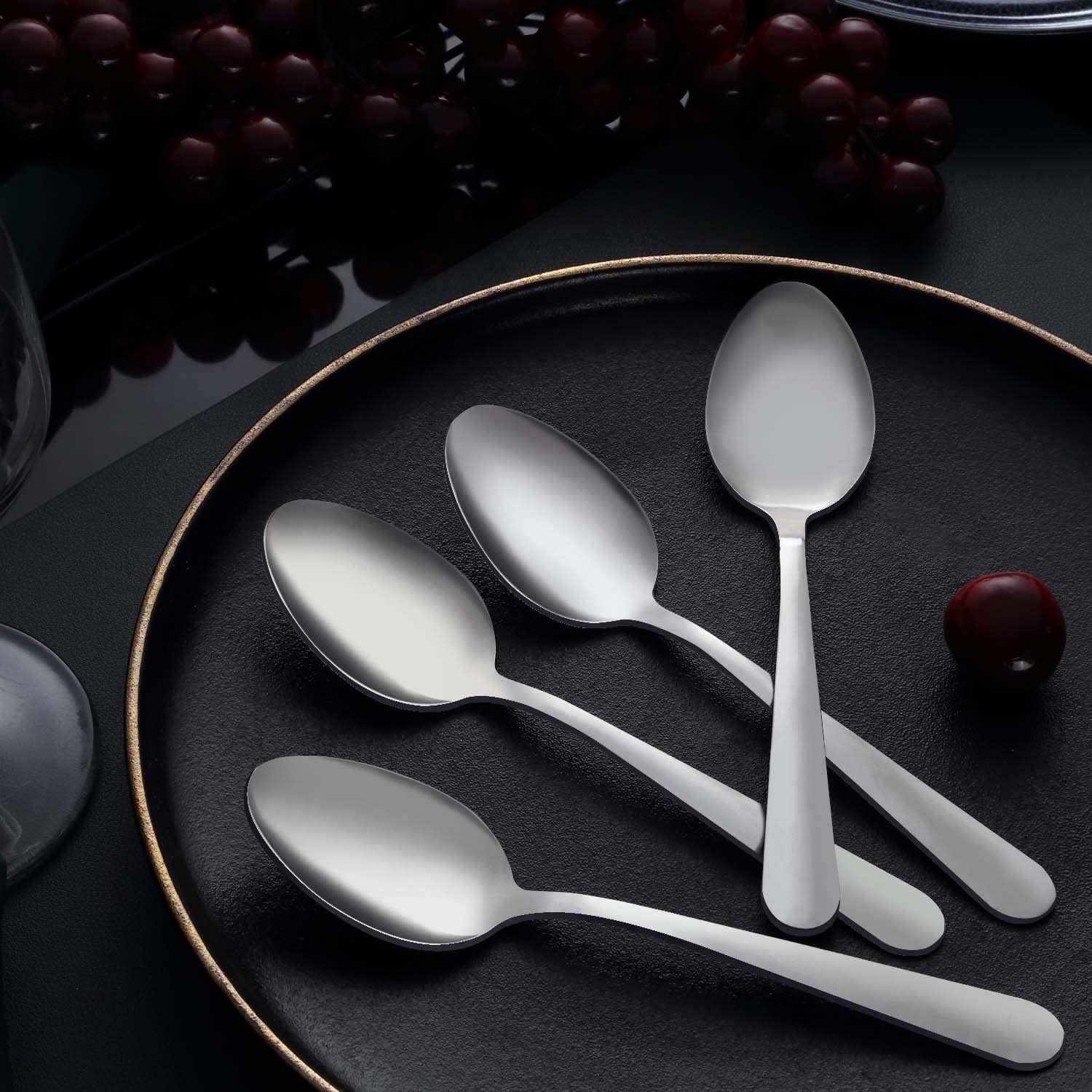 Unokit 48-piece Forks and Spoons Set, Stainless Steel Silverware Set, Mirror Polished, Spoons and Forks Set for Restaurants/Hotels/Canteens/Cafeteria, Dishwasher Safe