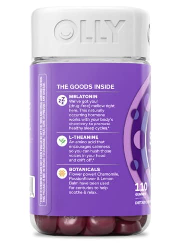 OLLY Restful Sleep Gummy Supplement with Melatonin & L-theanine Chamomile, BlackBerry Zen, (55 Day Supply) Supports A Healthy Sleep Cycle* Packaging May Vary (110 Gummies)