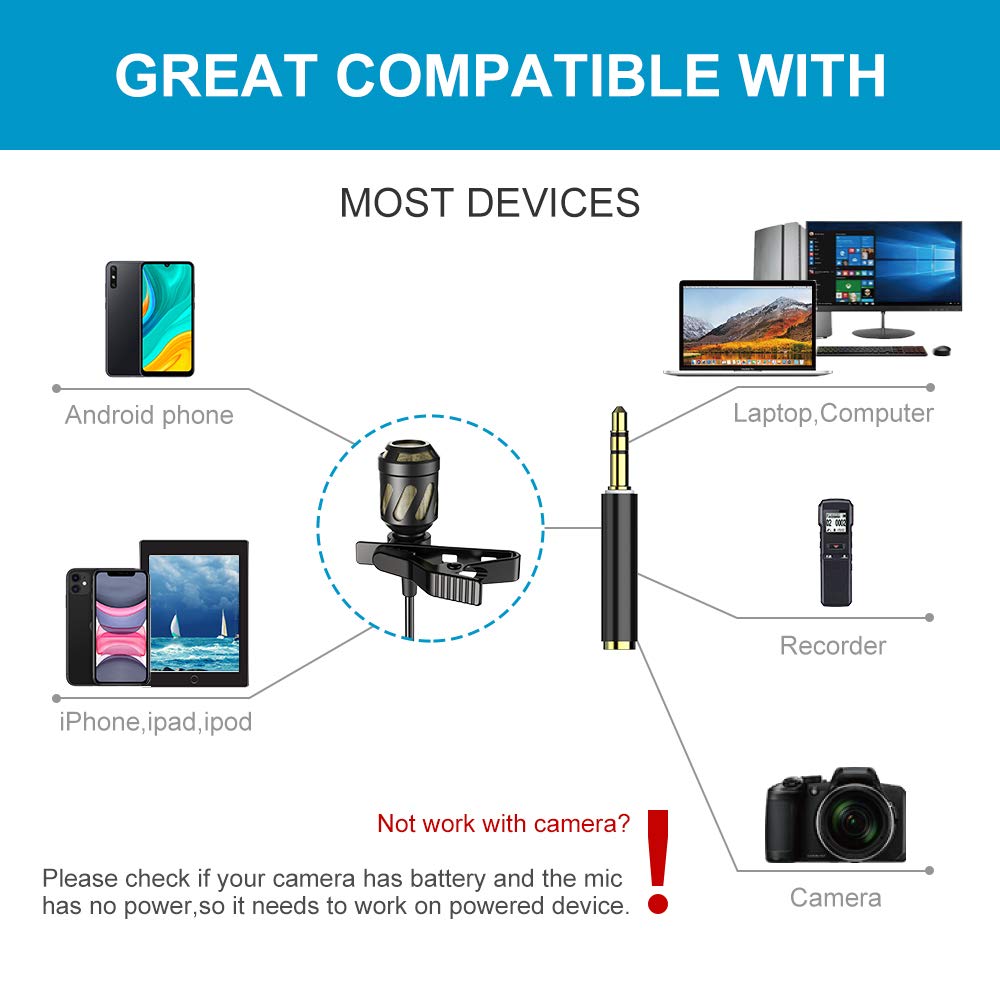 PoP voice 18 Feet Dual Lavalier Microphone, 2 Pack Lapel Microphones for iPhone,Android, PC,Computer,Laptop,Camera,Professional Condenser mic for YouTube,Interview,Video,Include Various Accessories