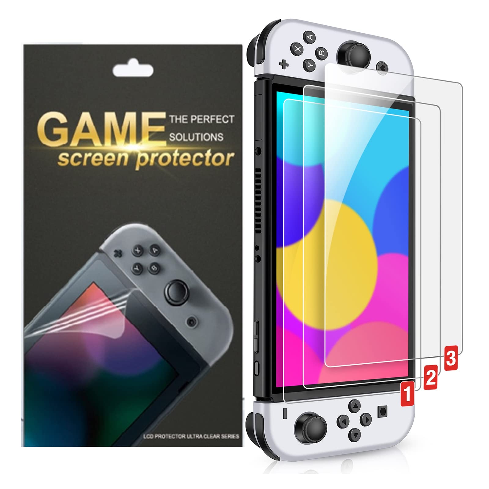 Tempered Glass Screen Protector Compatible with Switch OLED model 2021, Anti-Scratch Transparent HD Clear for Switch OLED 7'', Bubble Free Easy-Install (3-Pack)