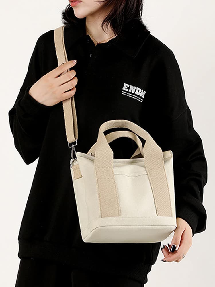 Women Canvas Tote Bag Classic Small Square Crossbody Bag Satchel Shoulder Bag Hobo Bag for Work School Travel