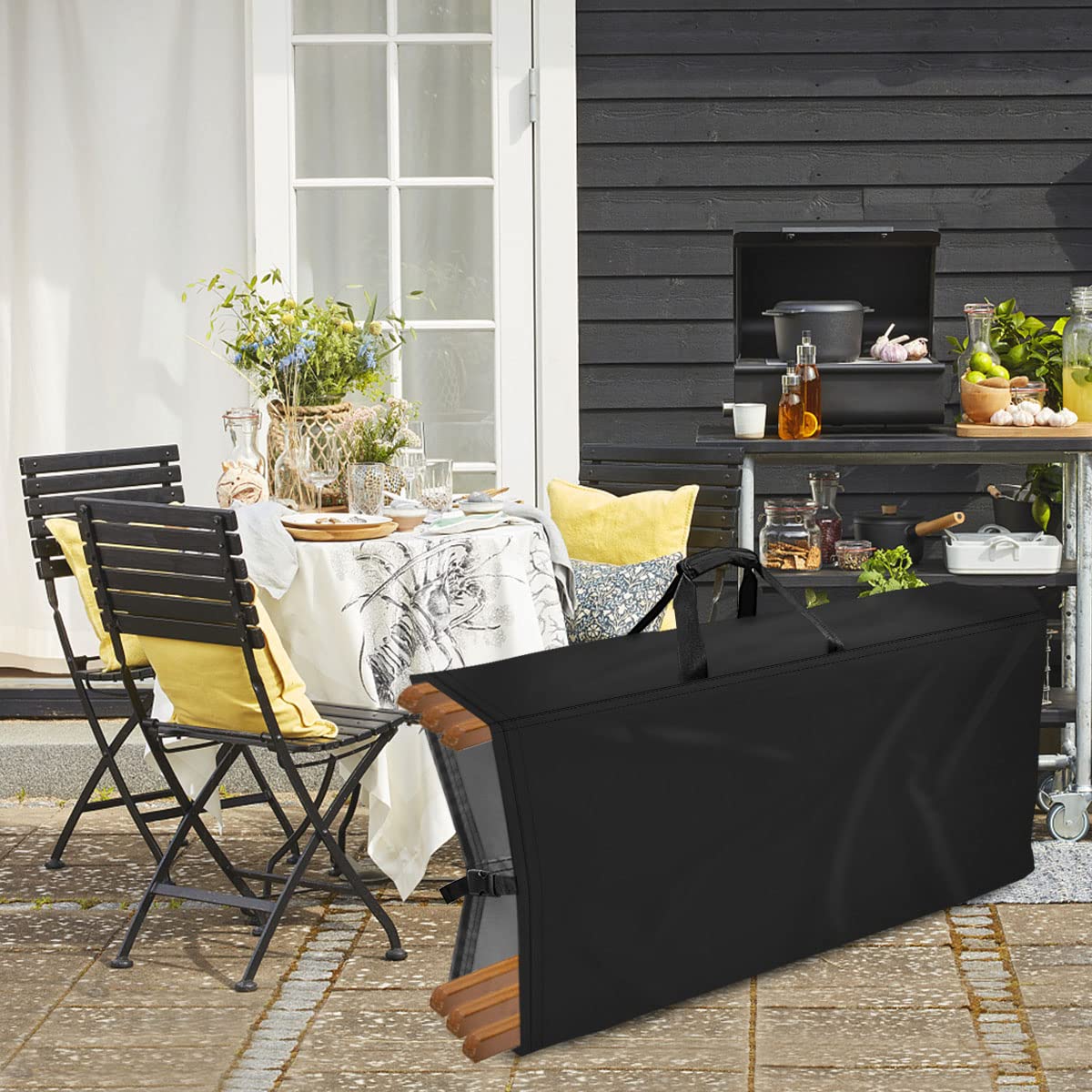 POMER Folding Chair Storage Bag for Plastic, Resin, and Wood Folding Chairs Waterproof Chair Cover with Handle for Chairs Storage and Transport - 20x12x39inch