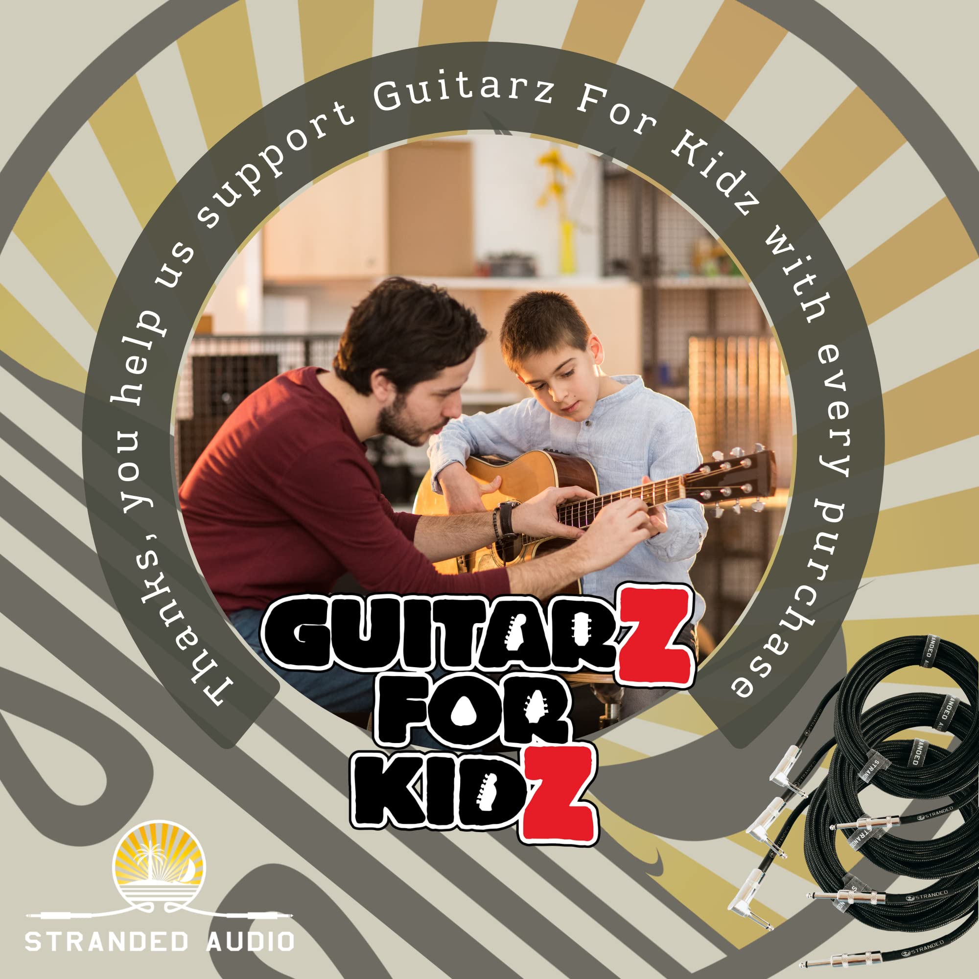 Stranded Audio - Guitar Cable 20 Ft - Low Capacitance - Pro Grade - 1/4 to 1/4 Inch Instrument Cable - Right Angle to Straight - Amp Cord for Electric Guitar, Bass, Acoustic, Ukulele or Keyboard