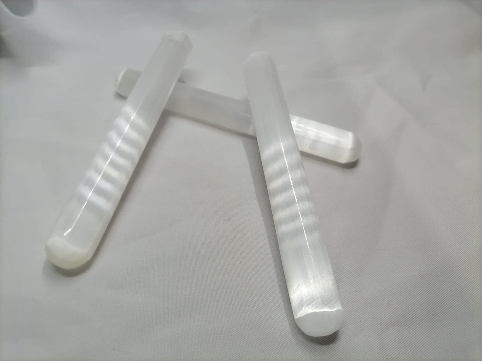 Three Selenite Massage Wand Polished, Self Care, Housewarming Gift, Healing Minerals and Crystals Size Around 15×2 cm 85 gr Each one