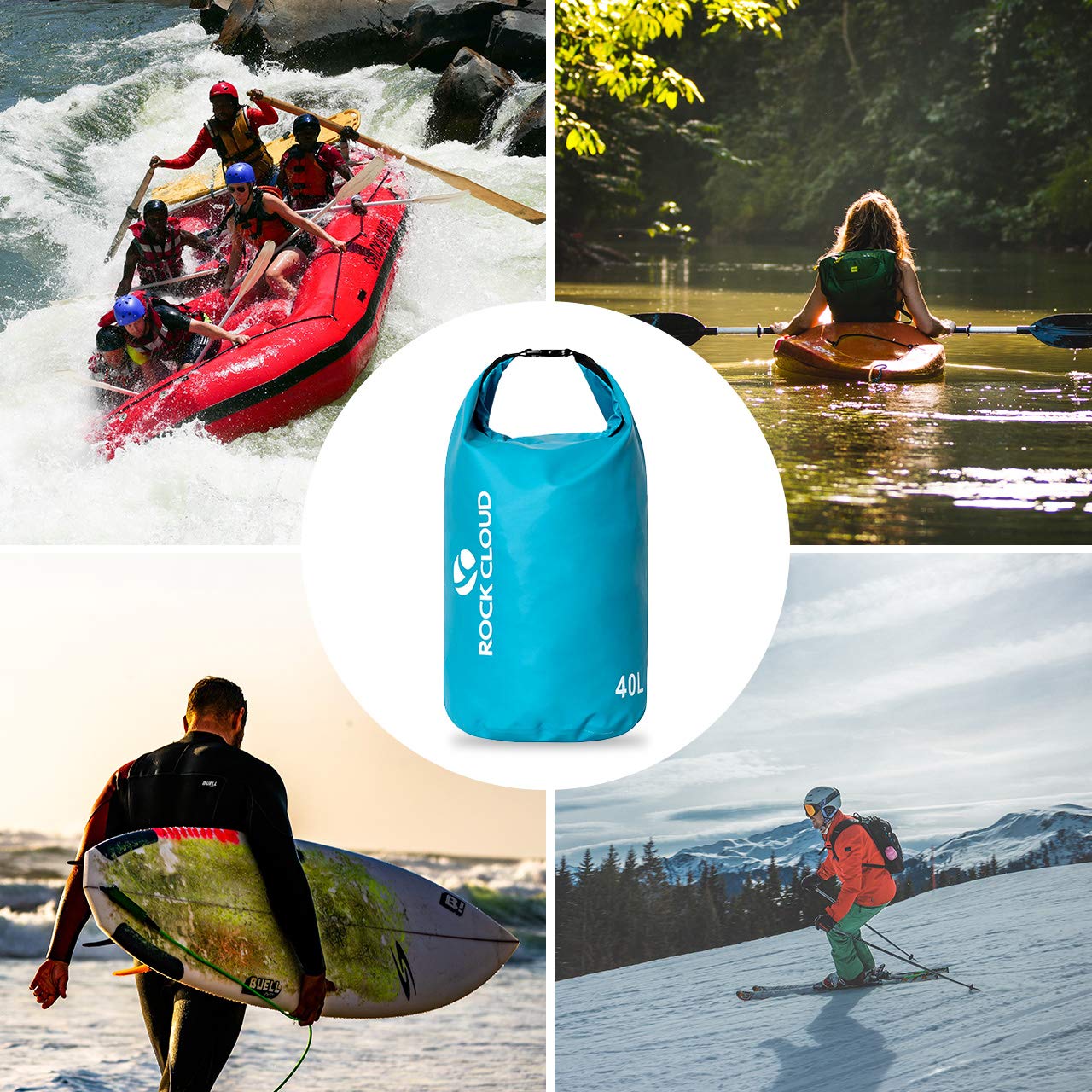 ROCK CLOUD Dry Bag Waterproof 20L Dry Sack for Kayaking Rafting Boating Beach Surfing Swimming Canoe Camping Hiking Fishing Ski, Black