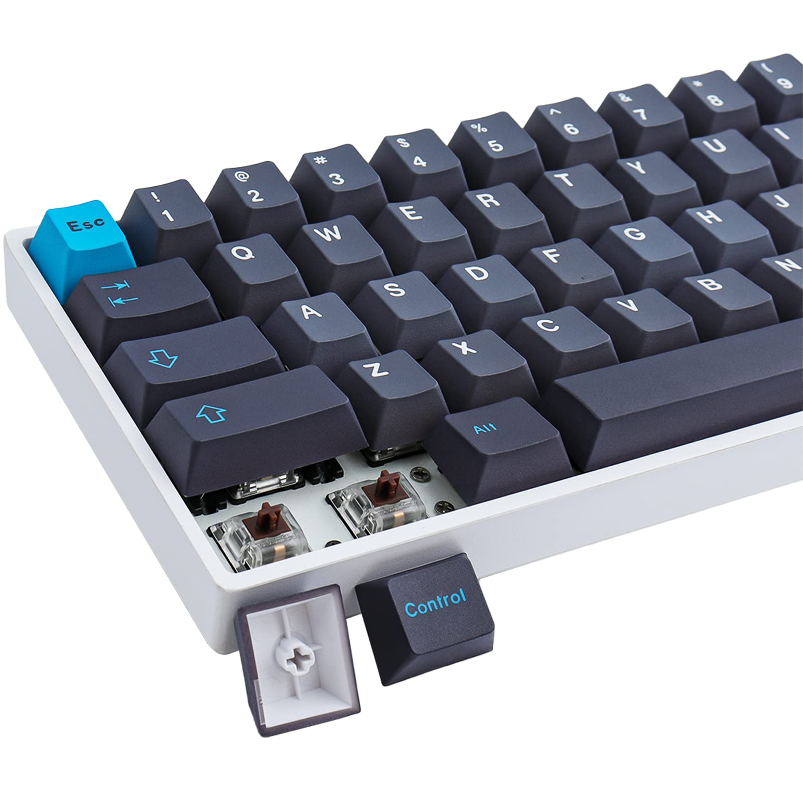Terukir Wunzkii PBT Keycaps 129 Keys Cherry Profile DYE-Sub Keycaps Grey Keycaps with Key Puller for 61/64/68/75/84/87/96/98/104/108 Cherry MX Switch Mechanical Keyboards