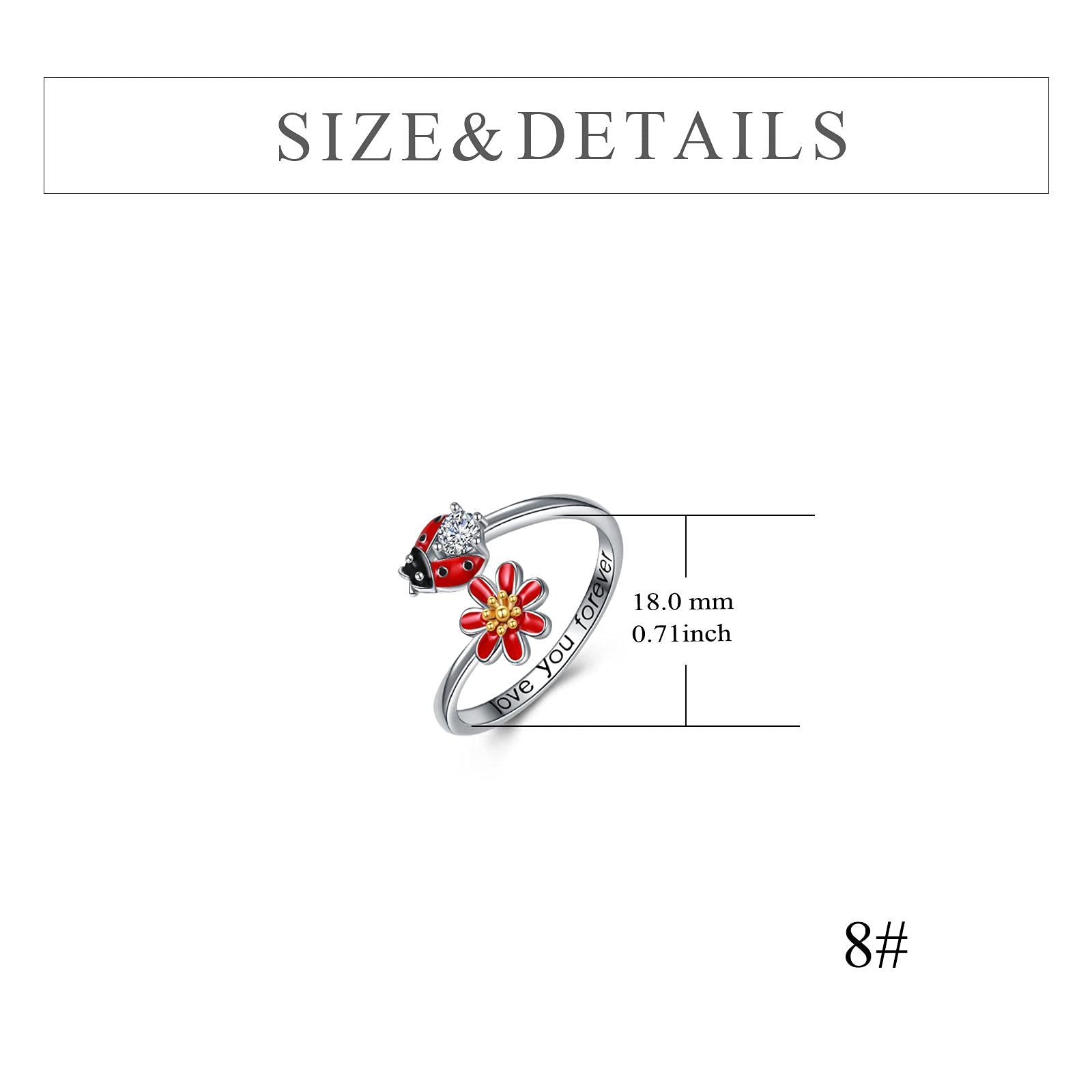 POPLYKE Ladybug Ring Jewelry for Women Sterling Silver Ladybug Daisy Rings Size (8)