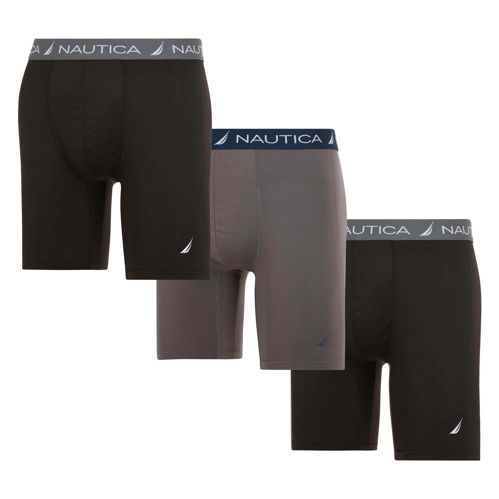 Nautica 3-Pack Mens Base Layer Short, Breathable Performance Compression Shorts Men, Biker Shorts Thigh Chafing Prevention (Medium, Black/Black/Grey)