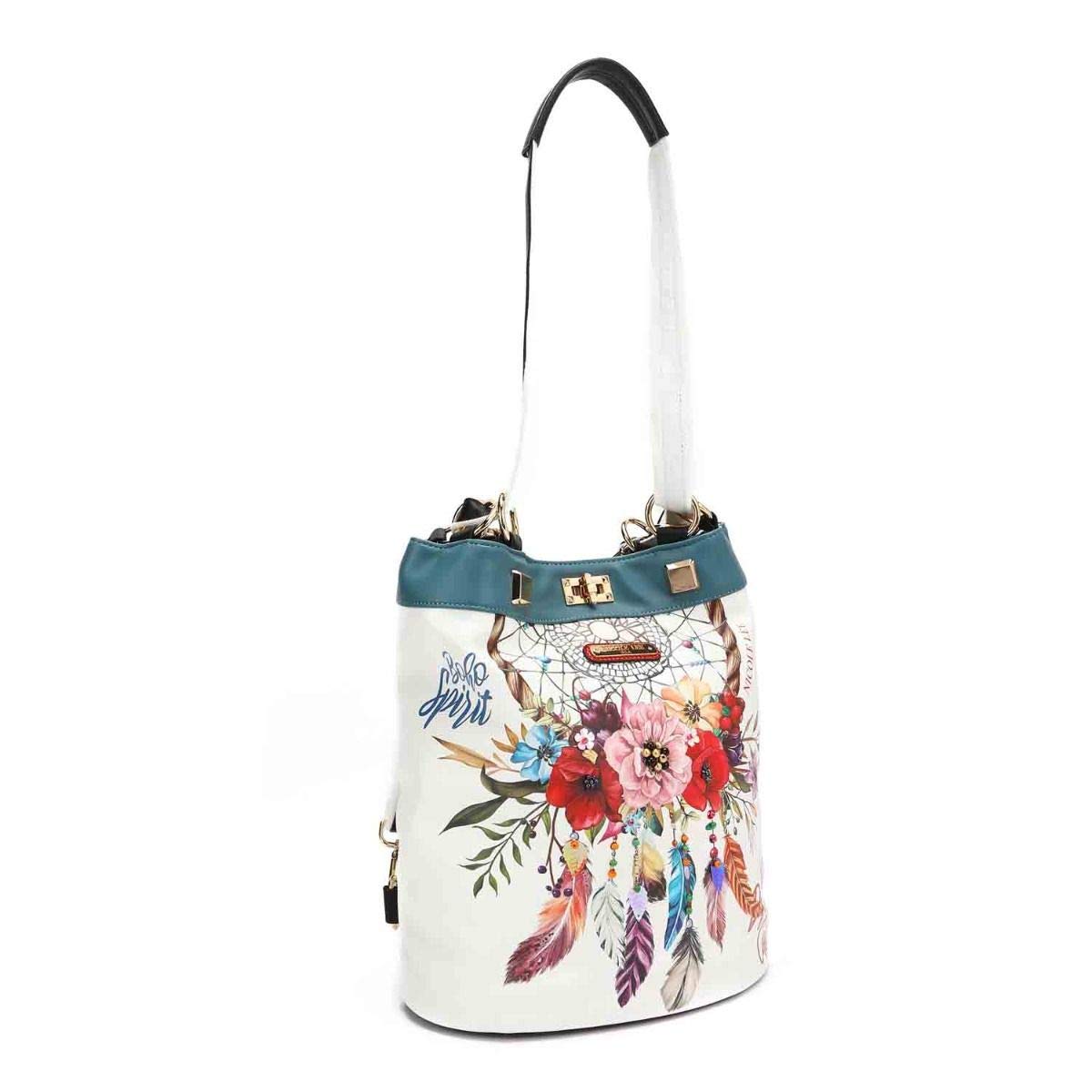 Nicole Lee BOHEMIAN WHITE PRINT STYLISH CONVERTIBLE BACKPACK
