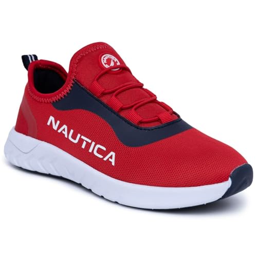 Nautica Kids Boys Slip-On Sneaker | Bungee Athletic Shoe | Comfortable Slip-On Design | Trendy and Stylish | Perfect for Active Boys-Lakerock-Red Navy Pop-13