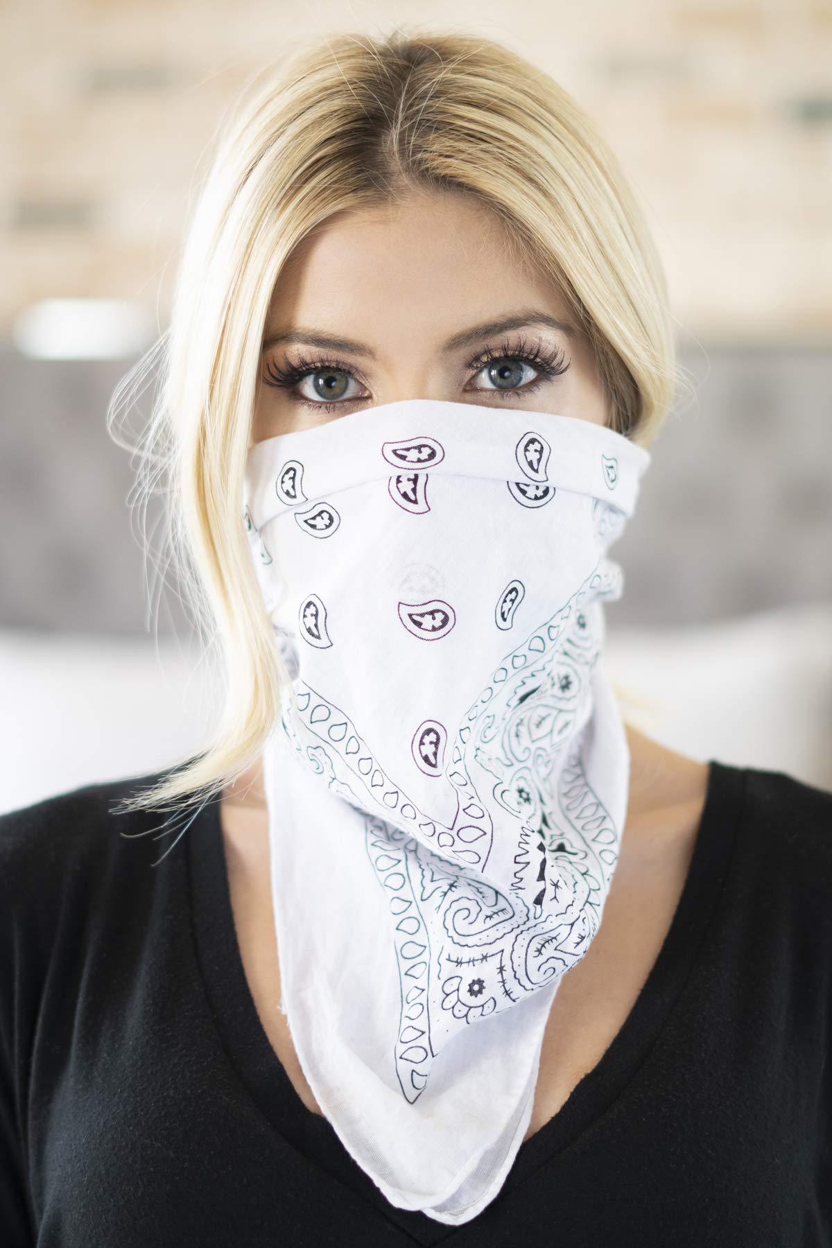 RIAH FASHION Fabric Face Cover Multi-Purpose Cotton Unisex Bandana - Mouth Shield Scarf Handkerchief, Headwear Balaclava Wrap (1, White)