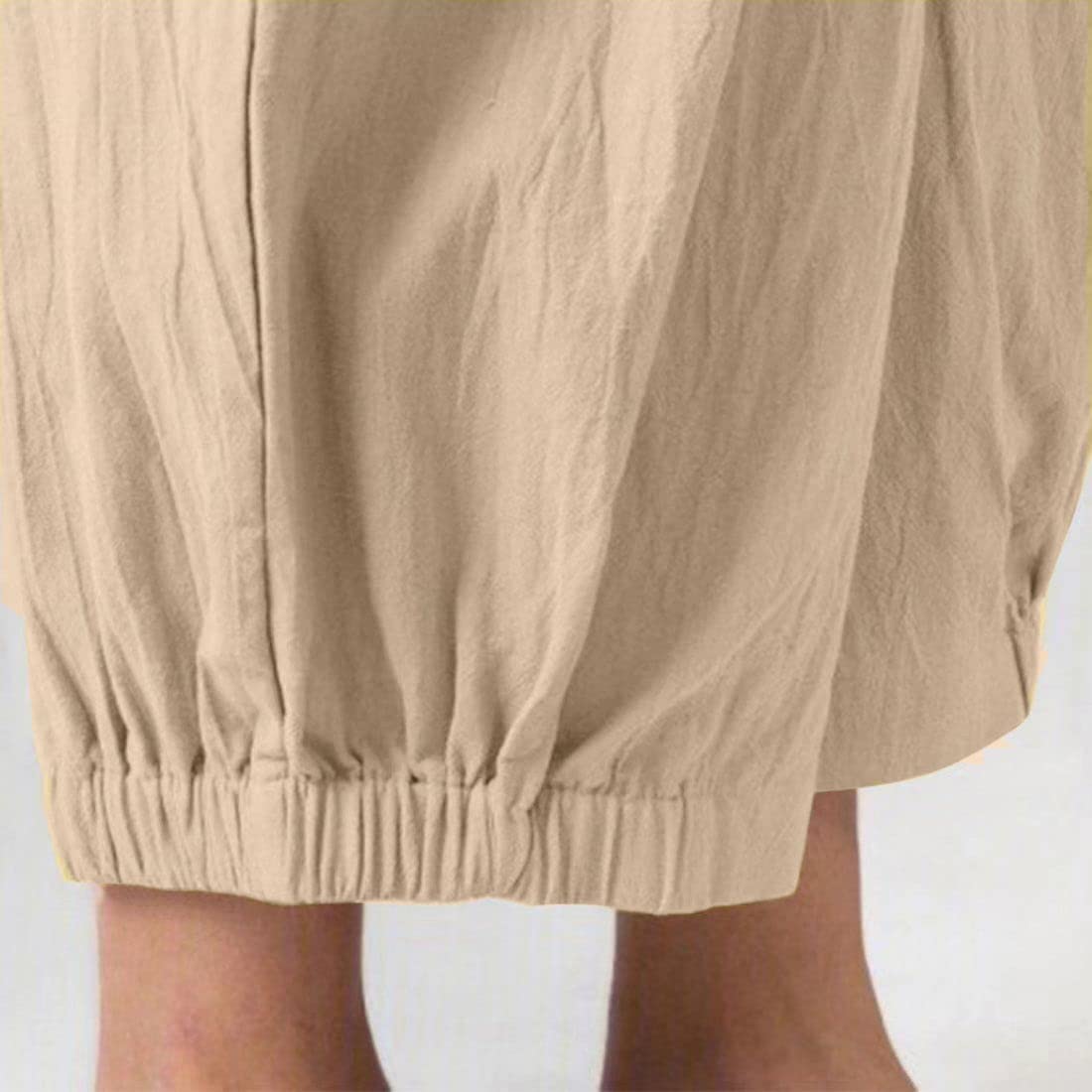 WROLEM Womens Capri Yoga Pants Wide Leg Loose Lounge Capris Sweatpants with Pockets Khaki L