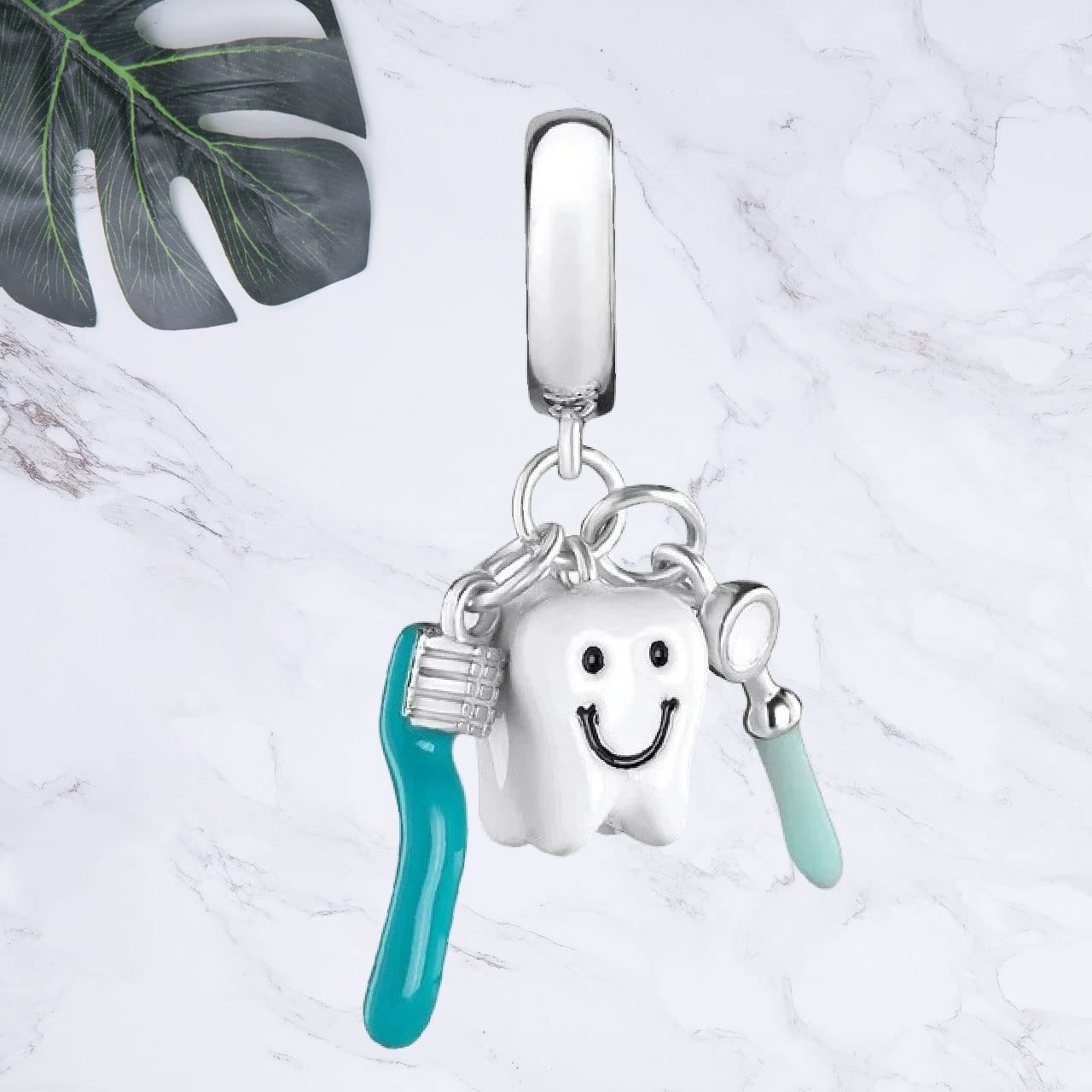 Toothbrush, Tooth and Mouth Mirror Charm for Bracelet or Necklace 925 sterling silver