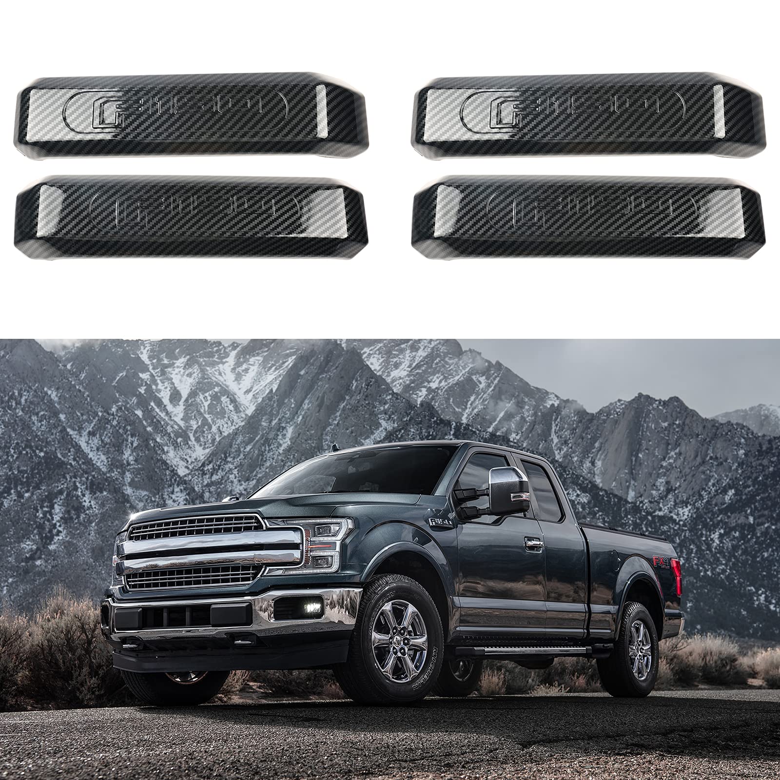 sportuli Carbon Fiber Inner Door Handle Cover Trim Kit Interior Decoration Replace for Ford F150 2015-2020