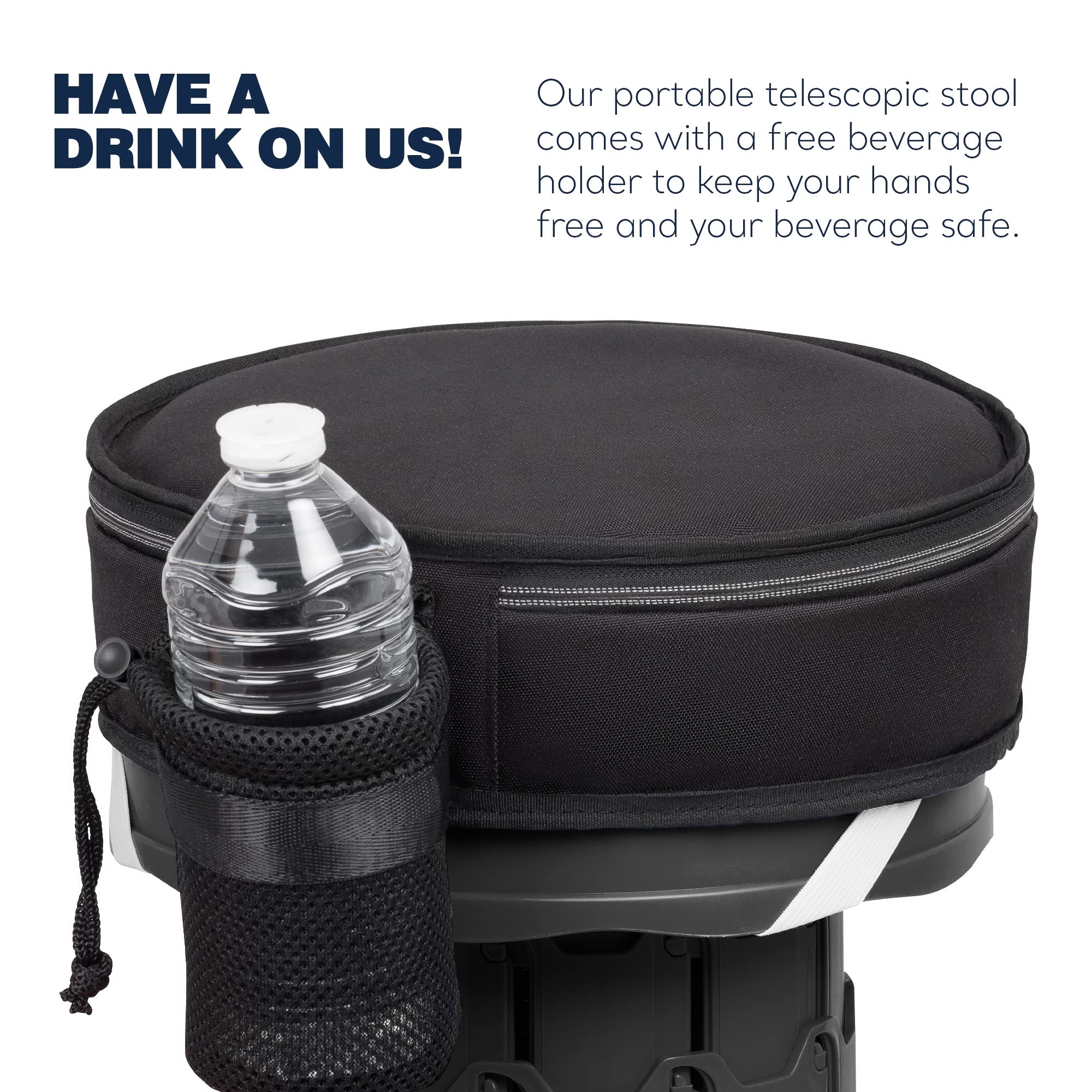 Upgraded Collapsible Stool With 3-in-1 Backpack, Cushion & Beverage Holder- Perfect Lightweight Yet Strong & Sturdy With Load Capacity 400lbs Retractable Stool For Camping, Hiking & Fishing (Black)