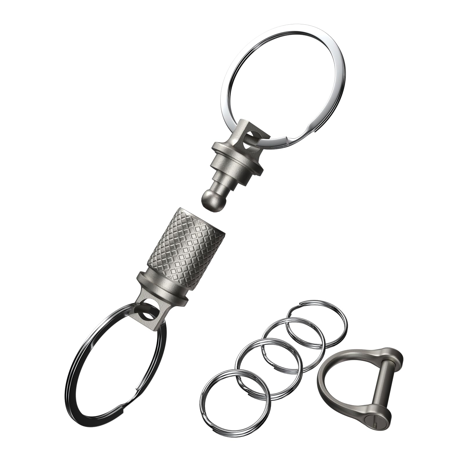 Toovem Titanium Quick Release Swivel Keychain, Secure Detachable Pull Apart Key Clip, Compact EDC Key Holder Accessory, Small Car Fob Key Chain with Stainless Steel Key Ring