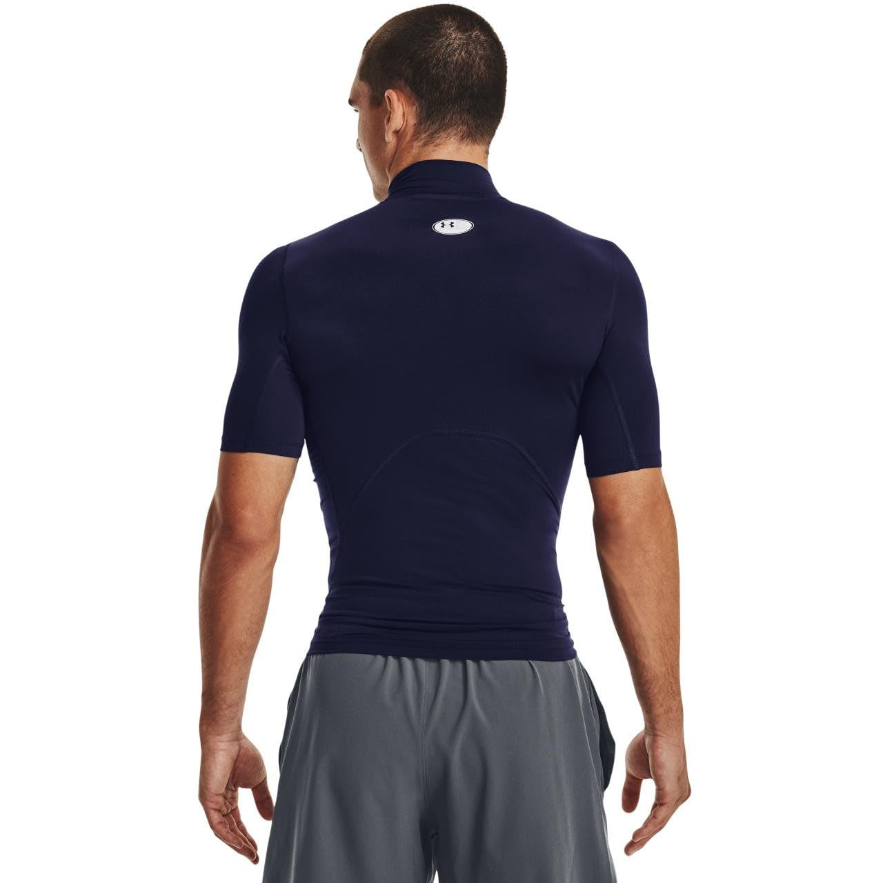 Under Armour Men's HeatGear Armour Comp Mock Short Sleeve T-Shirt, Midnight Navy (410)/White, Medium