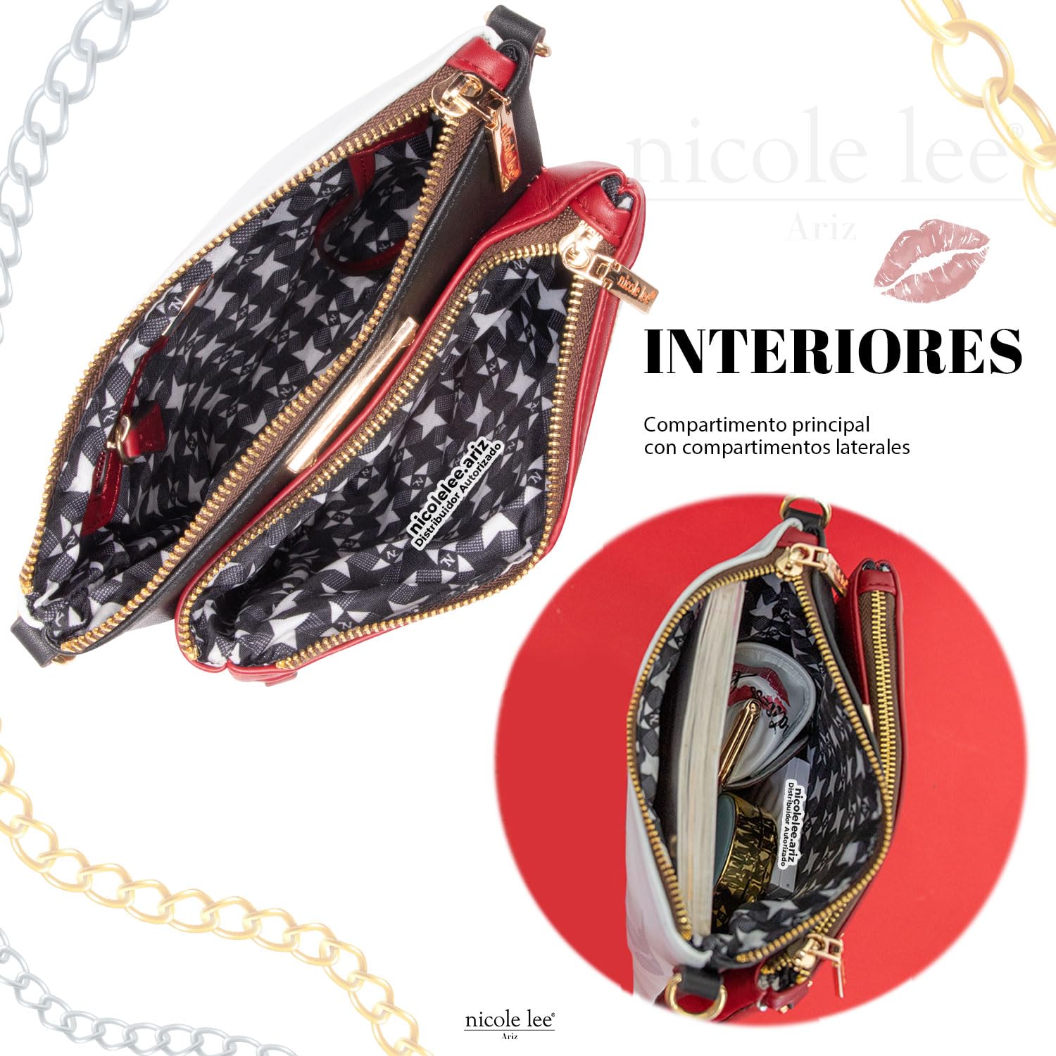 Nicole Lee Goddess of Love Crossbody, Small Vegan Leather Embellished Shoulder Bag with Multiple Compartments