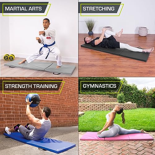 ProsourceFit Tri-Fold Folding Thick Exercise Mat 6βx2β with Carrying Handles For MMA, Gymnastics Core Workouts, Black