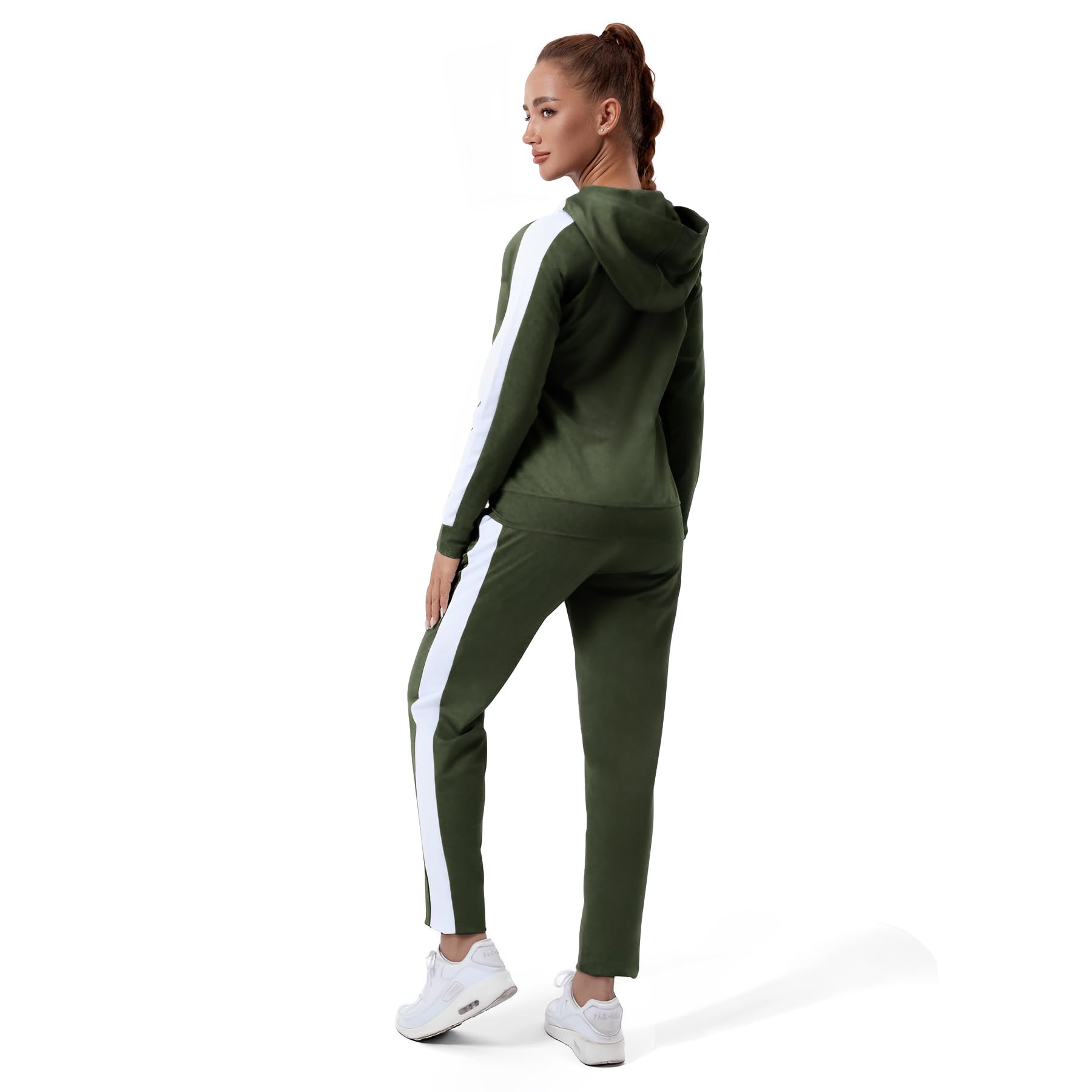 TEZO Womens Full Zip-Up Hoodie Tracksuit Set Long Sleeve Casual Jogging Suits Workout Gym 2 Piece Outfits with Pockets(RD M)