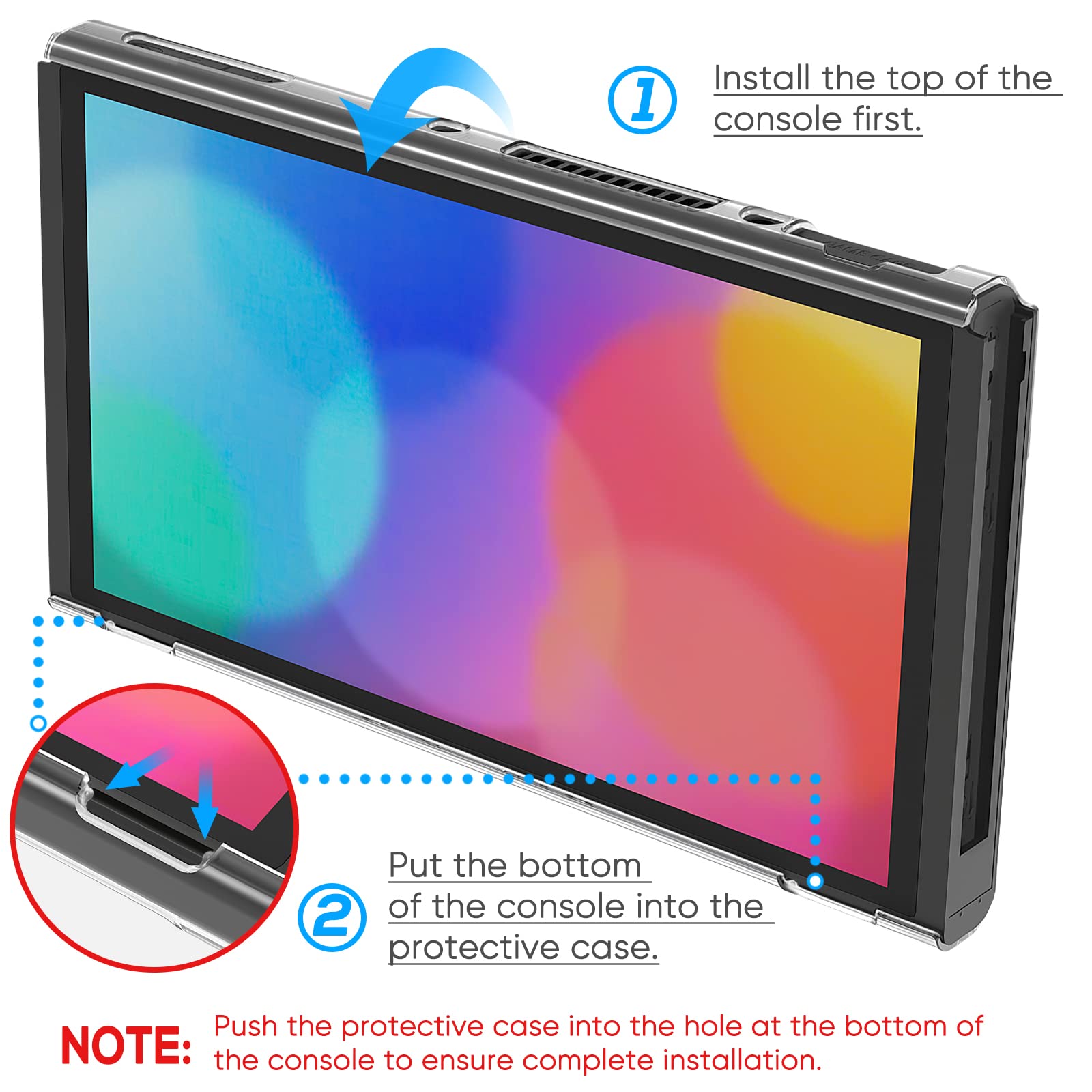 Upgraded Dockable Case with Screen Protector Compatible with Switch OLED Model, YUANHOT Accessories Skin Protective Case & Tempered Glass Screen Protector and 8 Thumb Grips