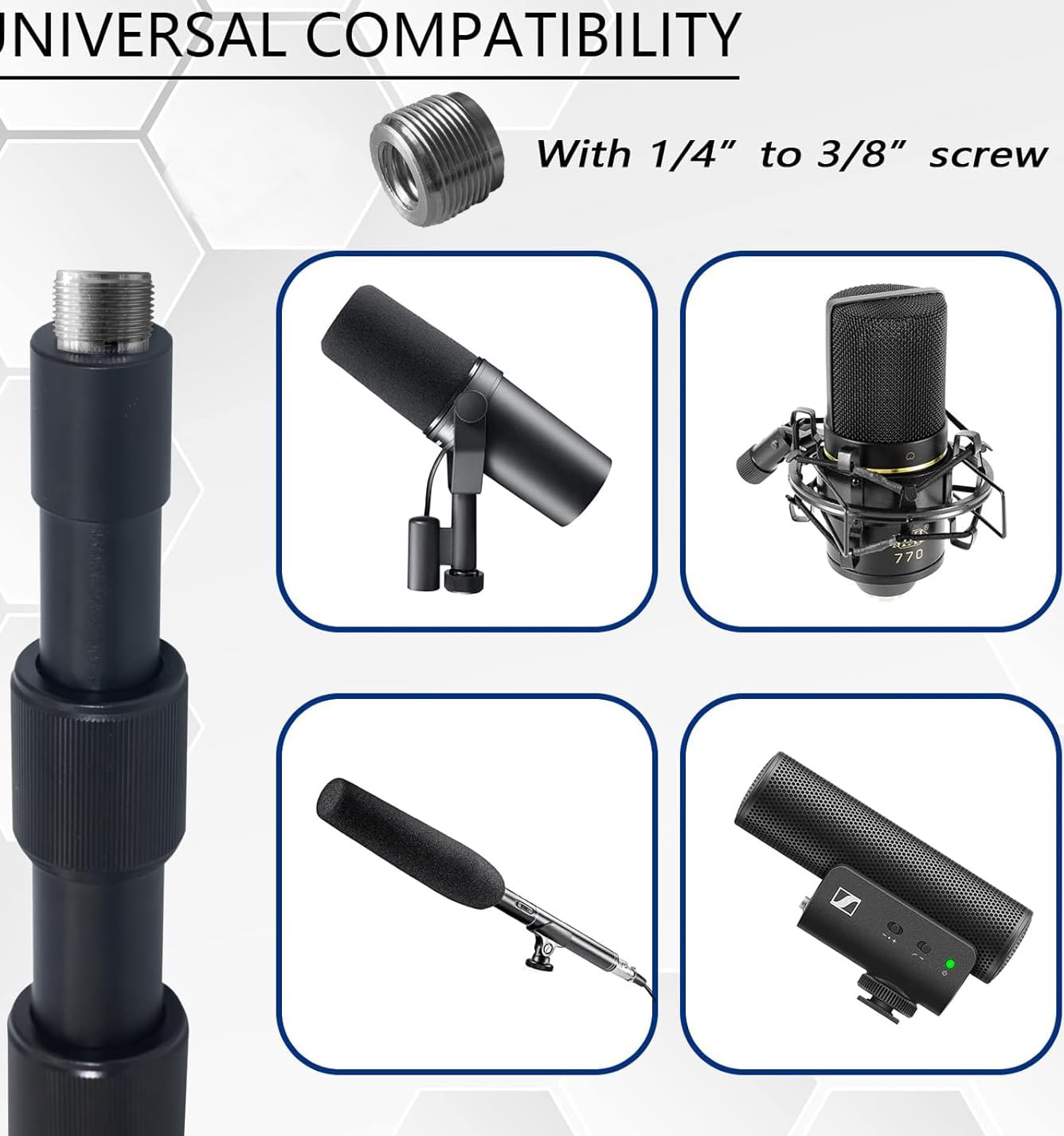 VIVEMCE Boom Pole for Shotgun Mic, Professional Boom Mic Pole for Video Recording,3-Section Extendable Rod From 3.1ft to 8.3ft Adjustable Length with 1/4" and 3/8" to 5/8" Threads