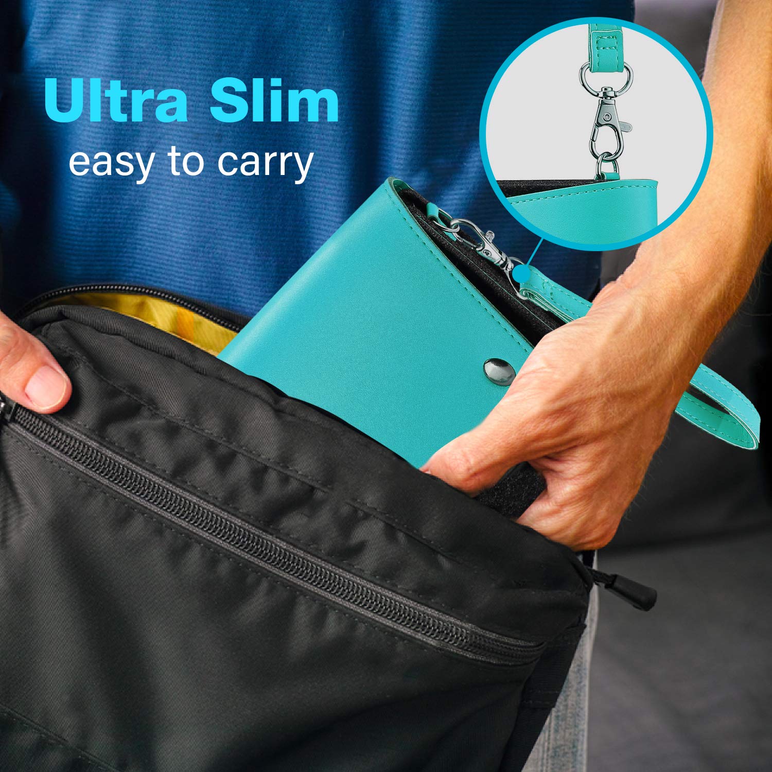 Polaland Switch Lite Felt Case, Portable Carrying Leather Bag Slim Protective Travel Pouch for Nintendo Switch Lite 2019 with 4 Game Cartridges Holders and Magnetic Clasp –Turquoise
