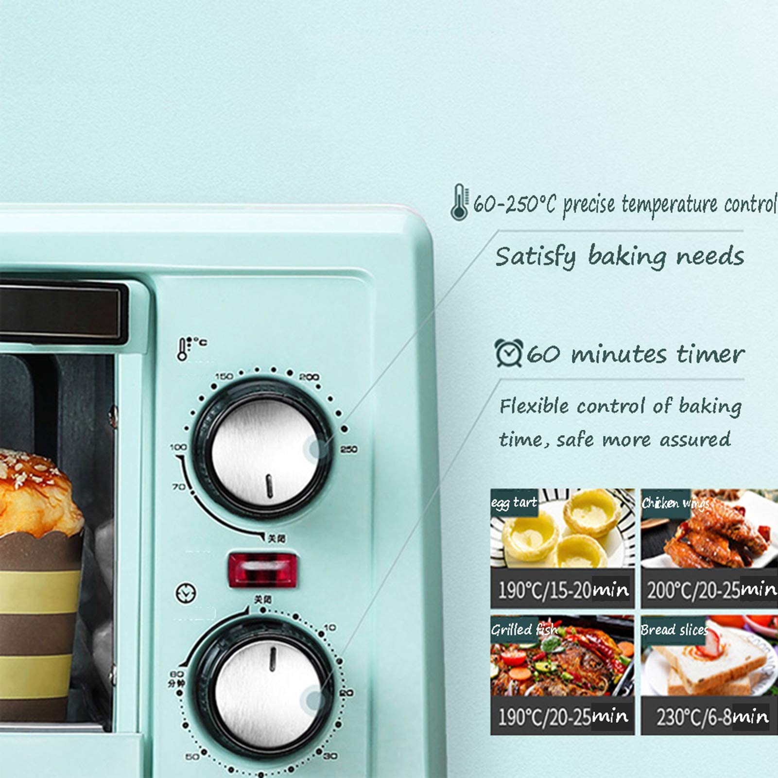 Multifunctional Electric Mini Oven,Retro Baking Cake Bread Electric Oven, Intelligent Stainless Steel Coating Microwave Oven (Mint) (Mint)