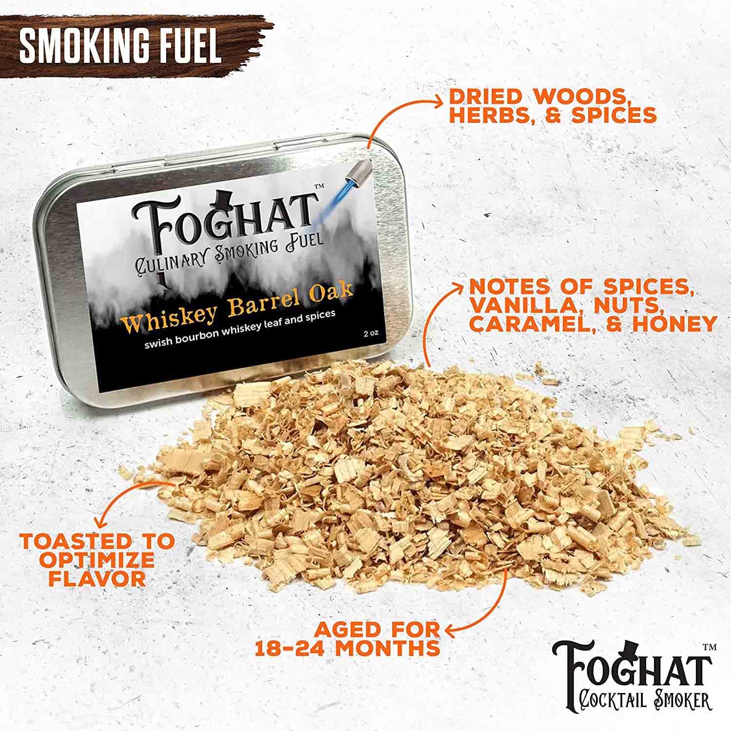 The Foghat Cocktail Smoker and Old Fashioned Smoked Cocktail Kit with Torch and Butane Refill - Bourbon Barrel Oak Wood Chips and 5 Singlez Bar Old Fasioned Mix Packets - Whiskey Smoker Kit For Drinks