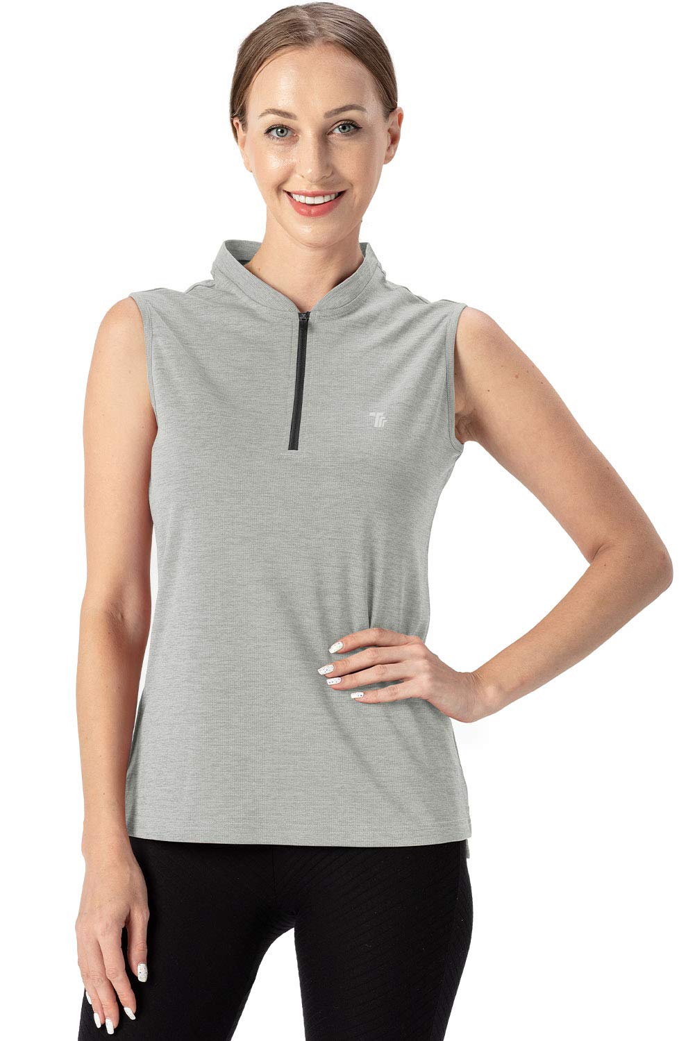 Rdruko Women's Sleeveless Golf Polo Shirts Zip Up Dry Fit Athletic Running Tank Tops UPF 50+(Silver Grey, US M)