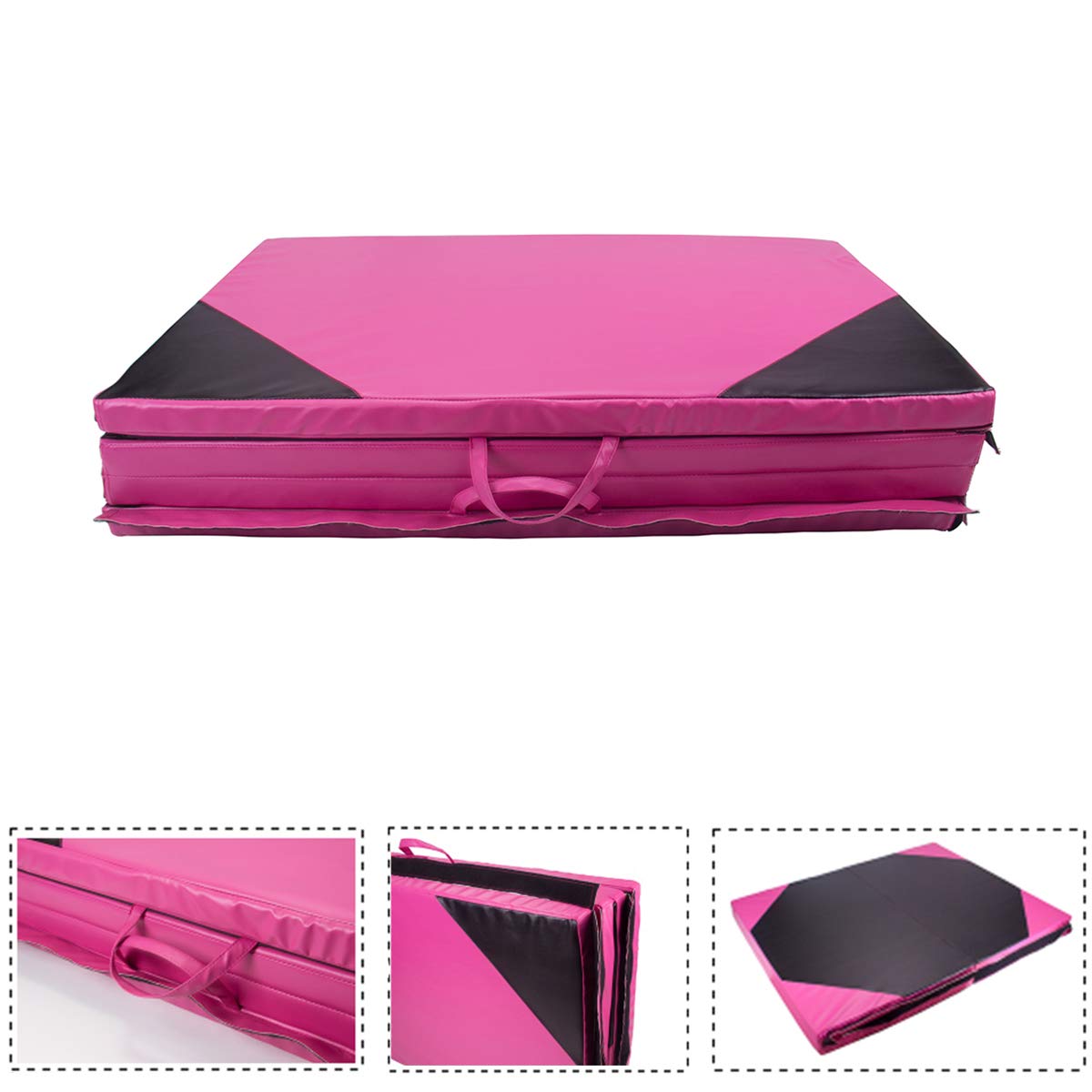 Polar Aurora 4'x8'x2 Thick Folding Panel Gymnastics Gym Exercise Aerobics Mats Stretching Fitness Yoga (Pink-Black)
