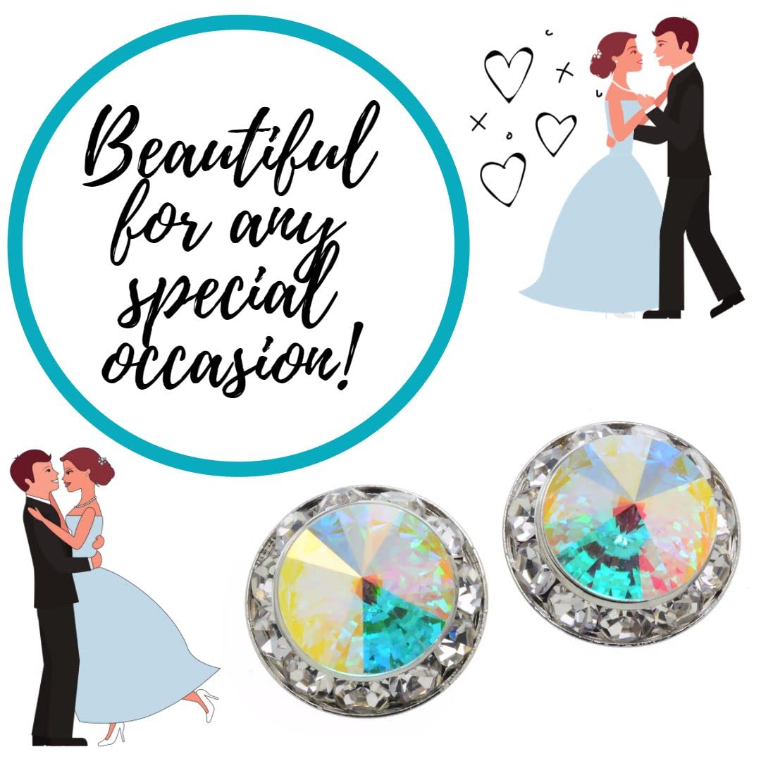 PammyJ Bridal Earrings | 15mm Crystal Round Earrings (AuroraBorealis)