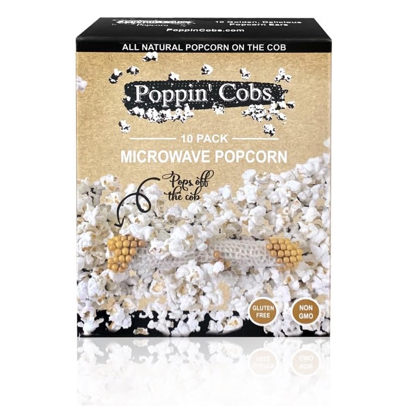 Microwave Popcorn on the Cob (10 Count), Poppin' Cobs Popcorn, 10 Individually Wrapped Popcorn Cobs w/bags, Gluten Free and Non- GMO