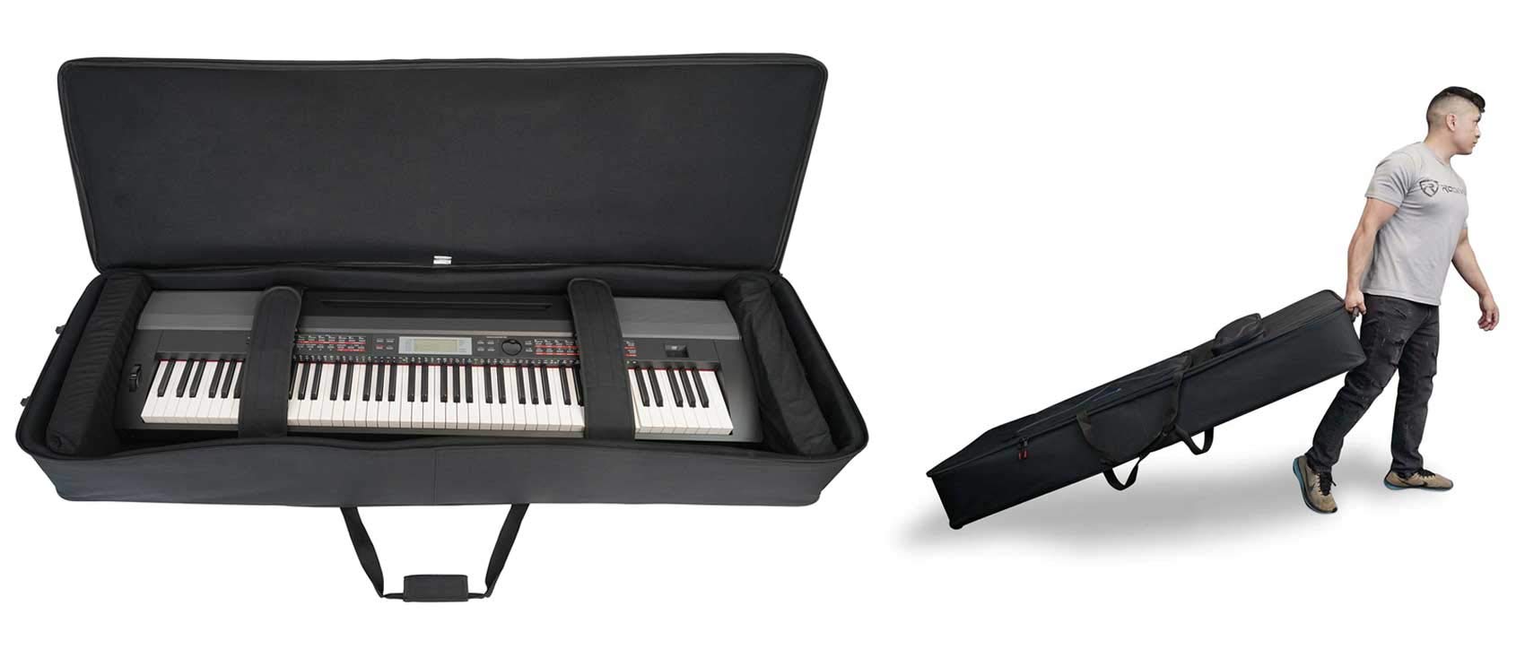 Rockville Rolling Bag 76 Key Keyboard Case W/Wheels+Trolley Handle+Large Pocket