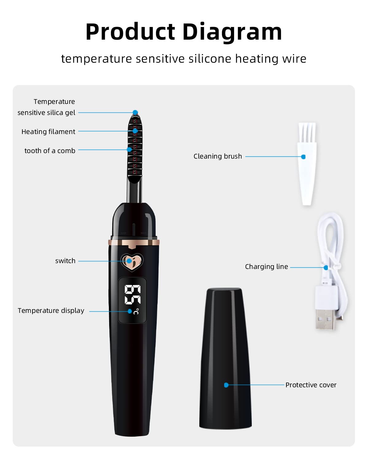 ZAPAL Heated Eyelash Curler Heated Lash Curler Rechargeable with USB-C Fasting Charging Heating Electric Lash Curler for Natural Long-Lasting eyelshes (White)