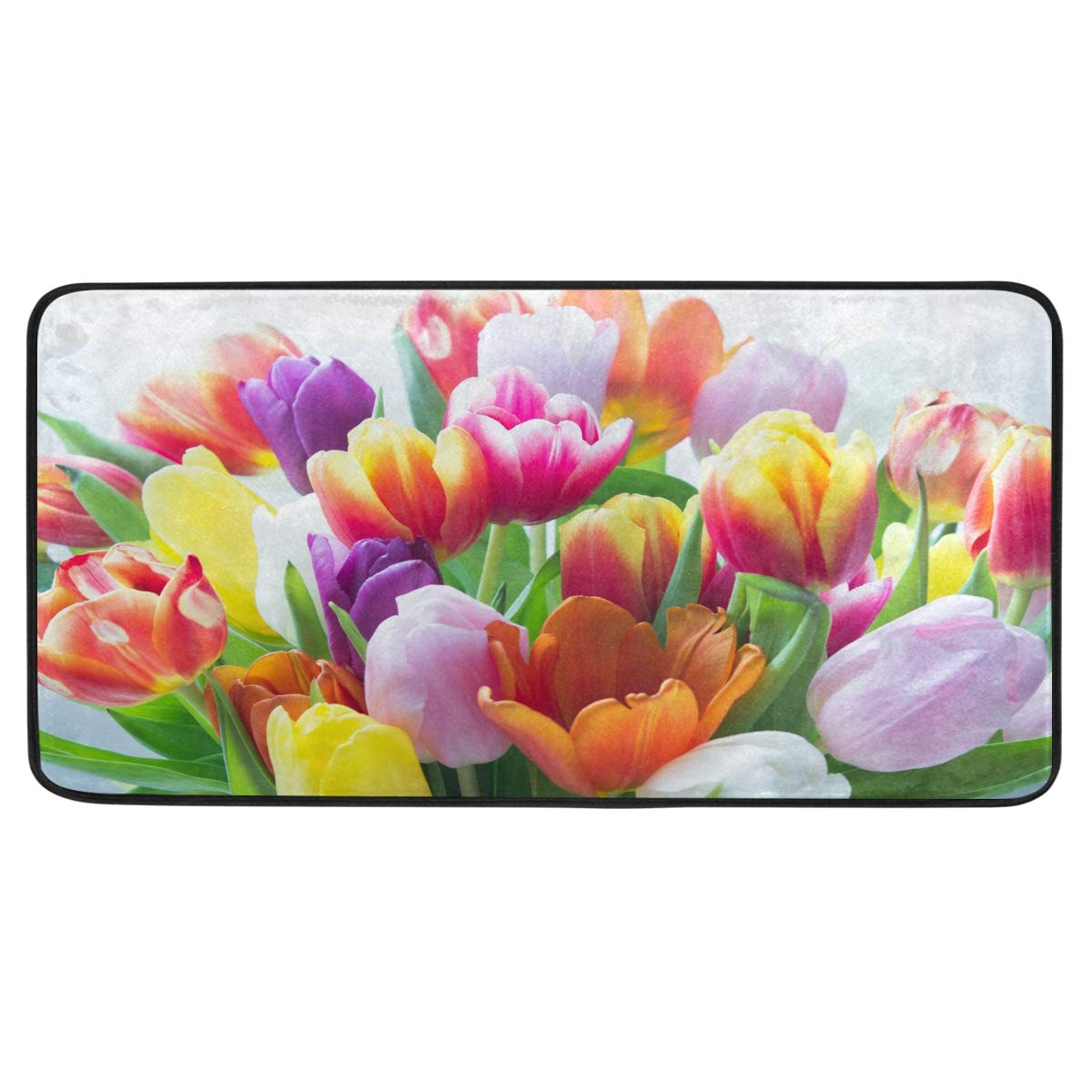 susiyo Kitchen Mat Colorful Tulips Flowers Kitchen Rug Mat Anti-Fatigue Comfort Floor Mat Non Slip Oil Stain Resistant Easy to Clean Kitchen Rug Bath Rug Carpet for Indoor Outdoor Doormat