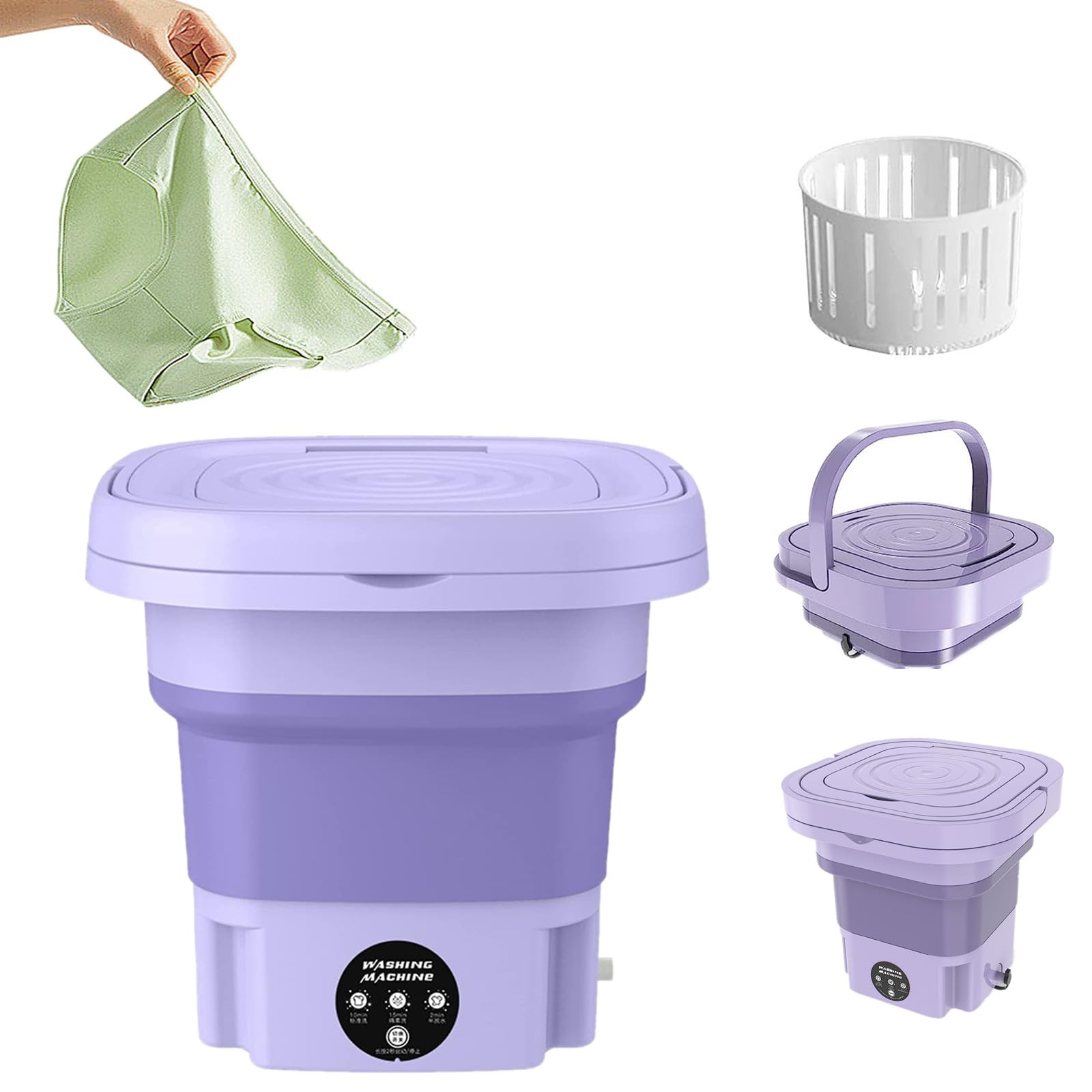 Portable Washing Machine,High Capacity Mini Washer with 3 Modes,Foldable Deep Cleaning Half Automatic Washt Suitable for Washing Small Pieces of Clothing, Baby Clothes,Underwear,Socks(Purple)