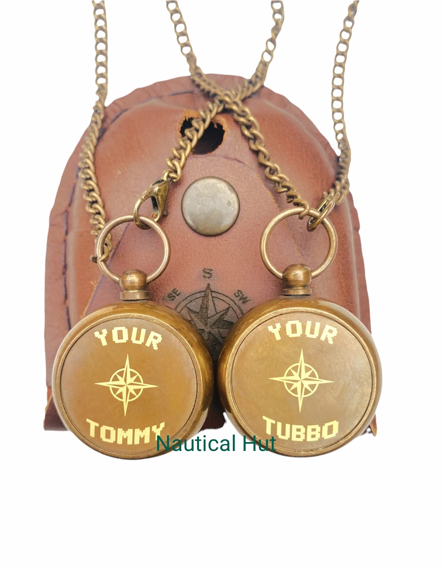 Nautical Hut Your Tommy Your Tubbo Brass Locket Nautical Pocket Compass with Leather Carry