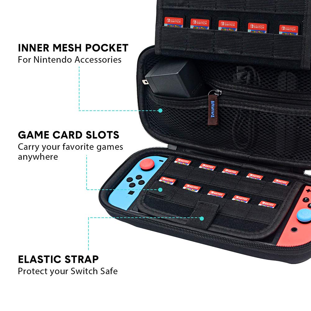 SPERVS Carrying Case for Nintendo Switch, Portable Carry Cases ; Storage with 20 Game Cartridges Hard Shell Pouch for Nintendo Switch Console & Accessories, Switch Travel Case (Black)
