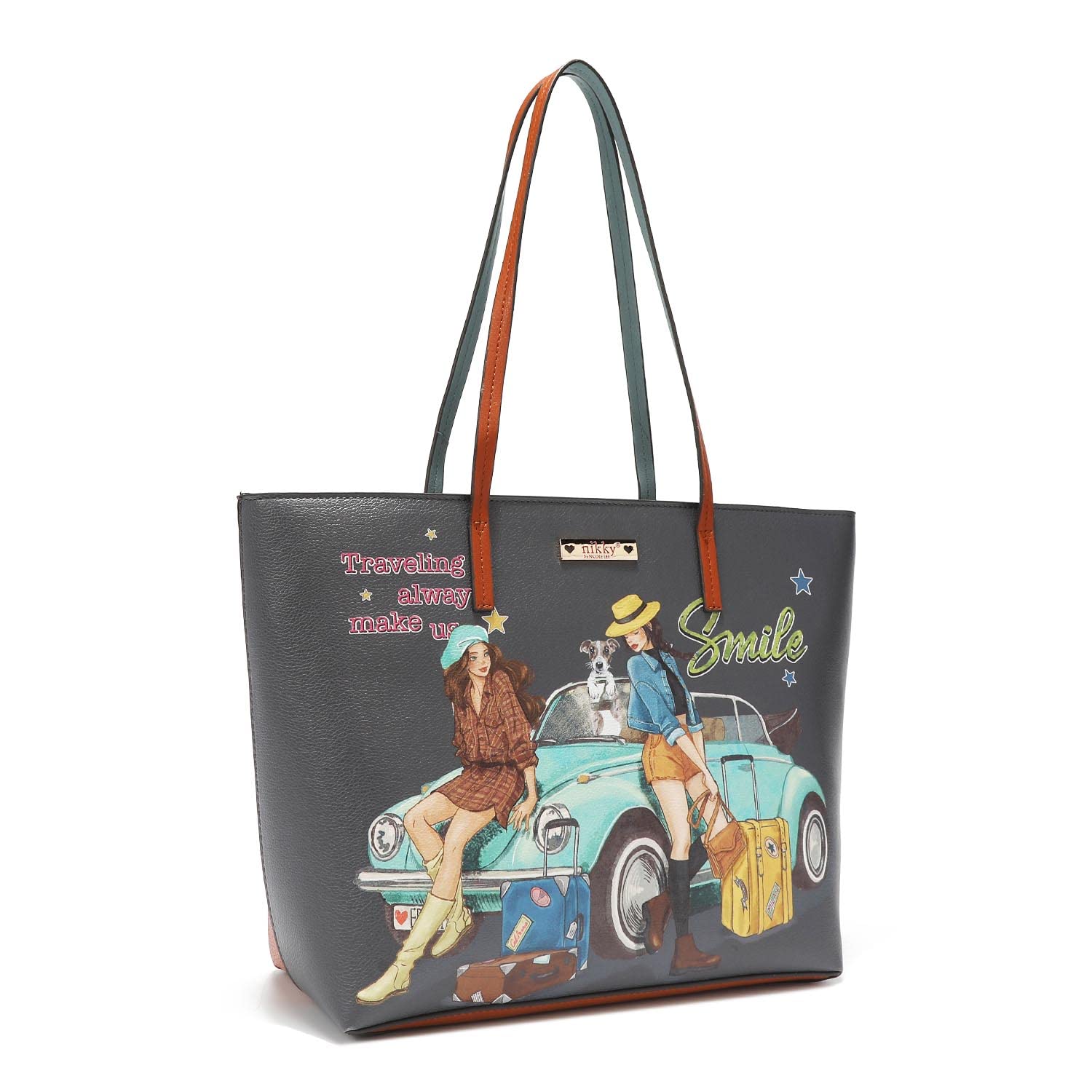 Nicole Lee Nikky Large Shopper Bag, Vegan Leather Tote Fashion Print Handbag (AVENTURERAS)