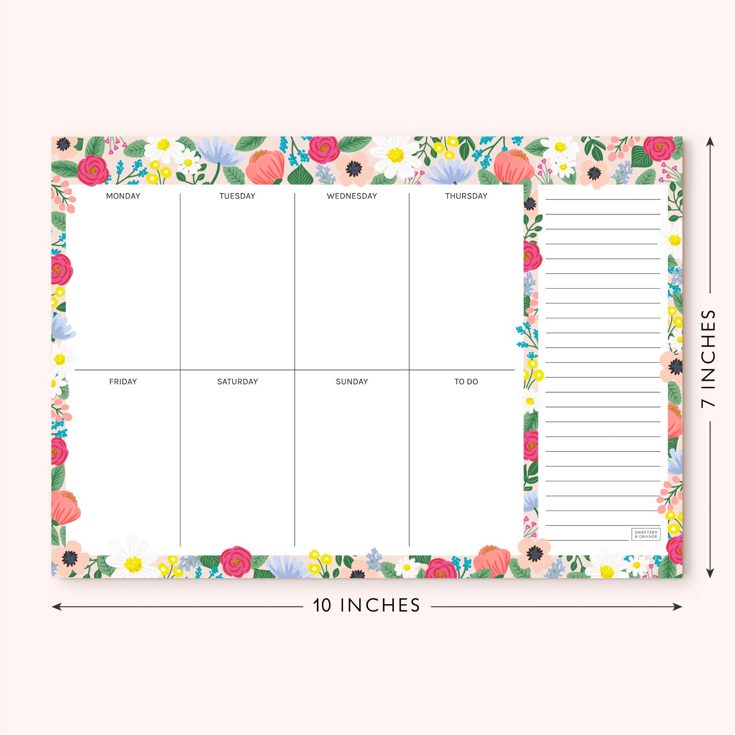 Sweetzer & Orange Floral Weekly Planner Notepad with Daily Planner Agenda Squares. 7x10" Day Planner 2024 - Student Planner, Work Planner and Checklist Pad