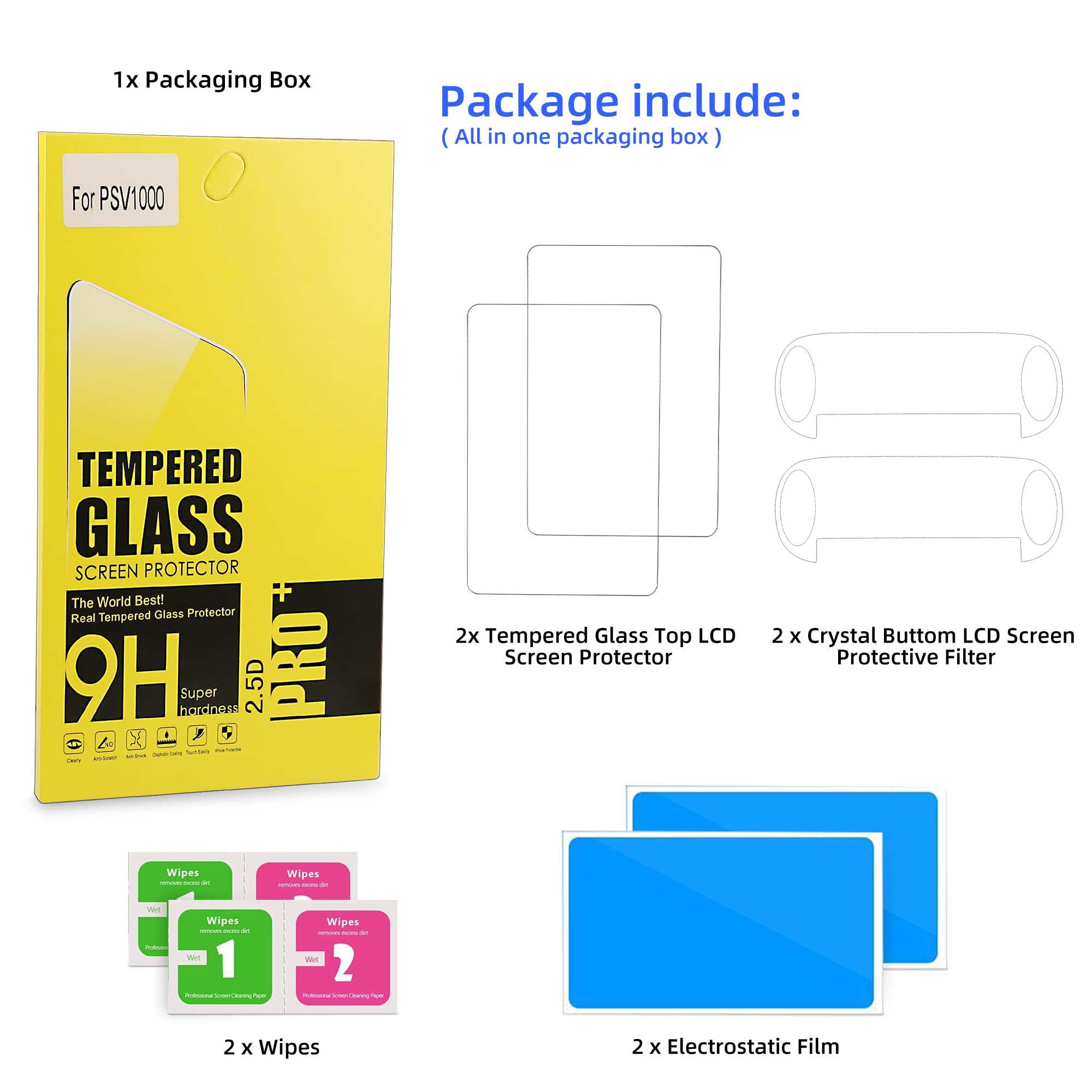 Xahpower PS Vita 1000 Screen Protector, 9H Tempered Glass Front Screen Protector and HD Clear PET Back Screen Protective Film for Sony PlayStation Vita 1000