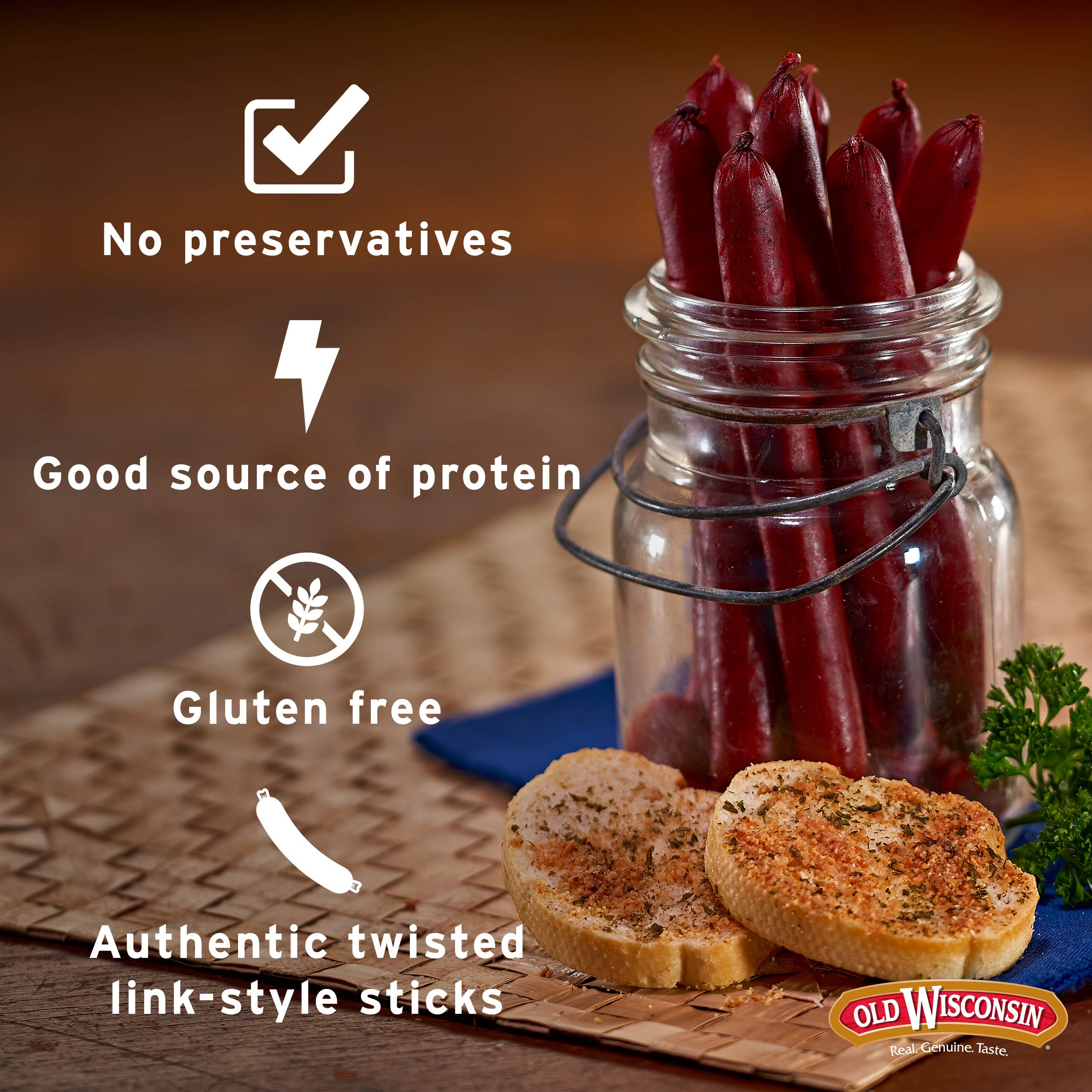 Old Wisconsin Natural Cut Beef Sausage Snack Sticks, Naturally Smoked, Ready to Eat, High Protein, Low Carb, Keto, Gluten Free, No Preservatives or Nitrates, 6 Ounce