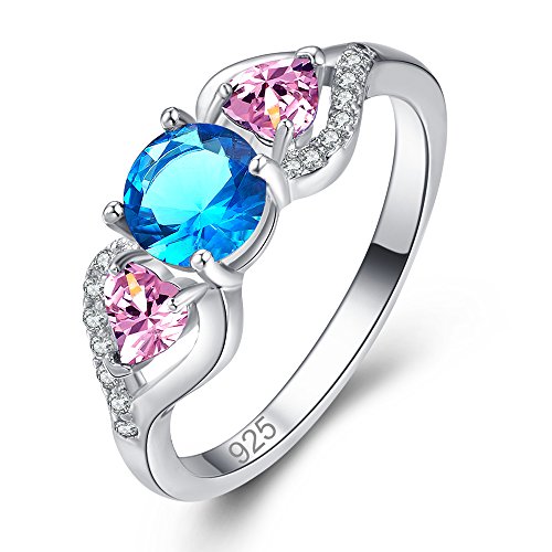 Psiroy 925 Sterling Silver Plated Simulated Blue Topaz 3 Stone Ring Size 12