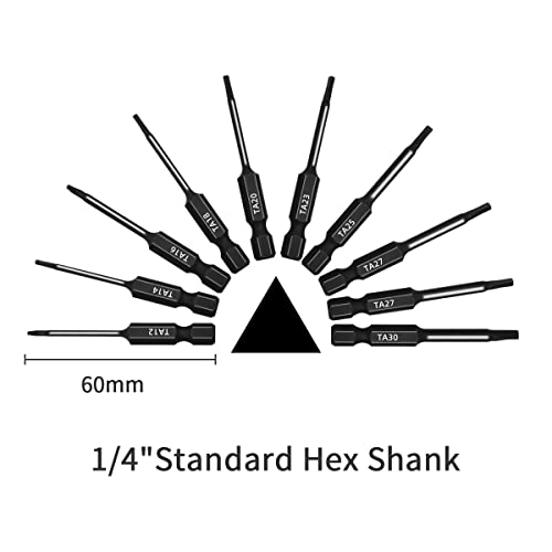Triangle Bit Set (10 Pack - 2.3" Long Magnetic Heads) In the Following Triangle Screwdriver Sizes: TA12, TA14, TA16, TA18, TA20, TA23, TA25, TA27 (x2), TA30