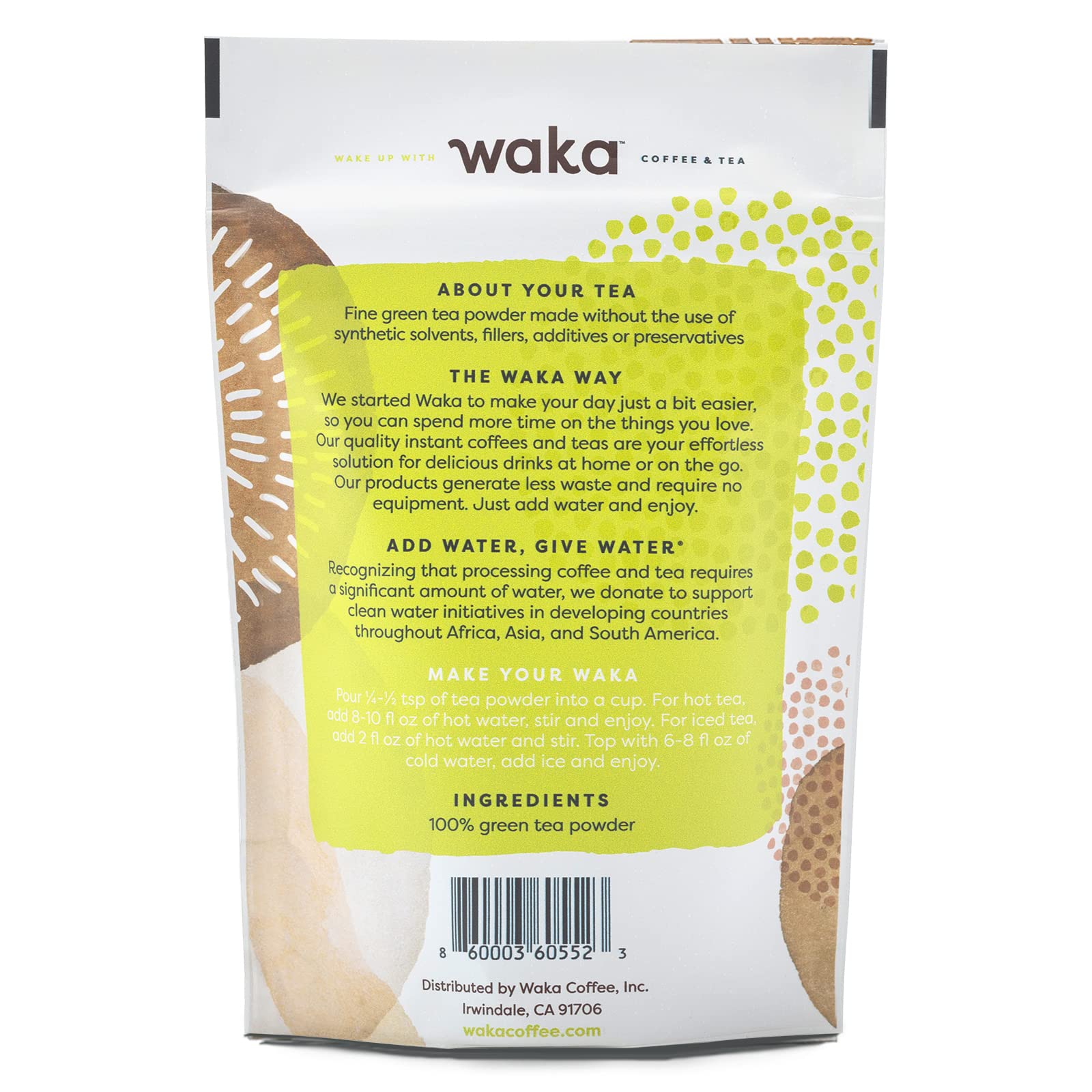Waka Premium Instant Tea β Original Flavor Concentrated Green Tea Powder β No Sugar Added & Unsweetened β 100% Tea Leaves β 4.5 oz Bulk Bag for Hot or Iced Tea